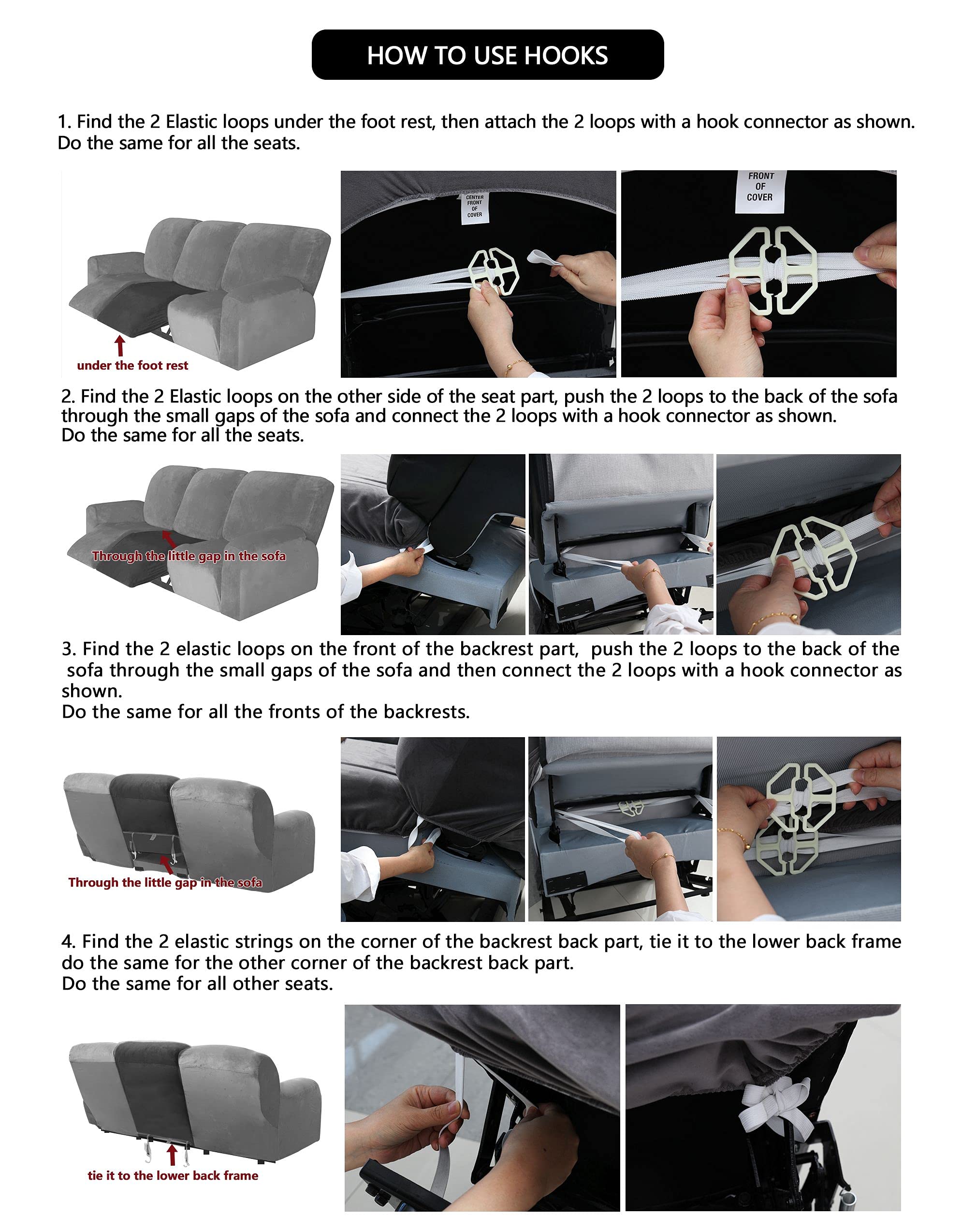 ULTICOR Velvet 8-Pieces Recliner Sofa Covers Stretch Reclining Couch Covers for 3 Cushion Reclining Sofa Slipcovers Furniture Covers Thick Soft Washable (3 Seater Recliner Cover, Sand)