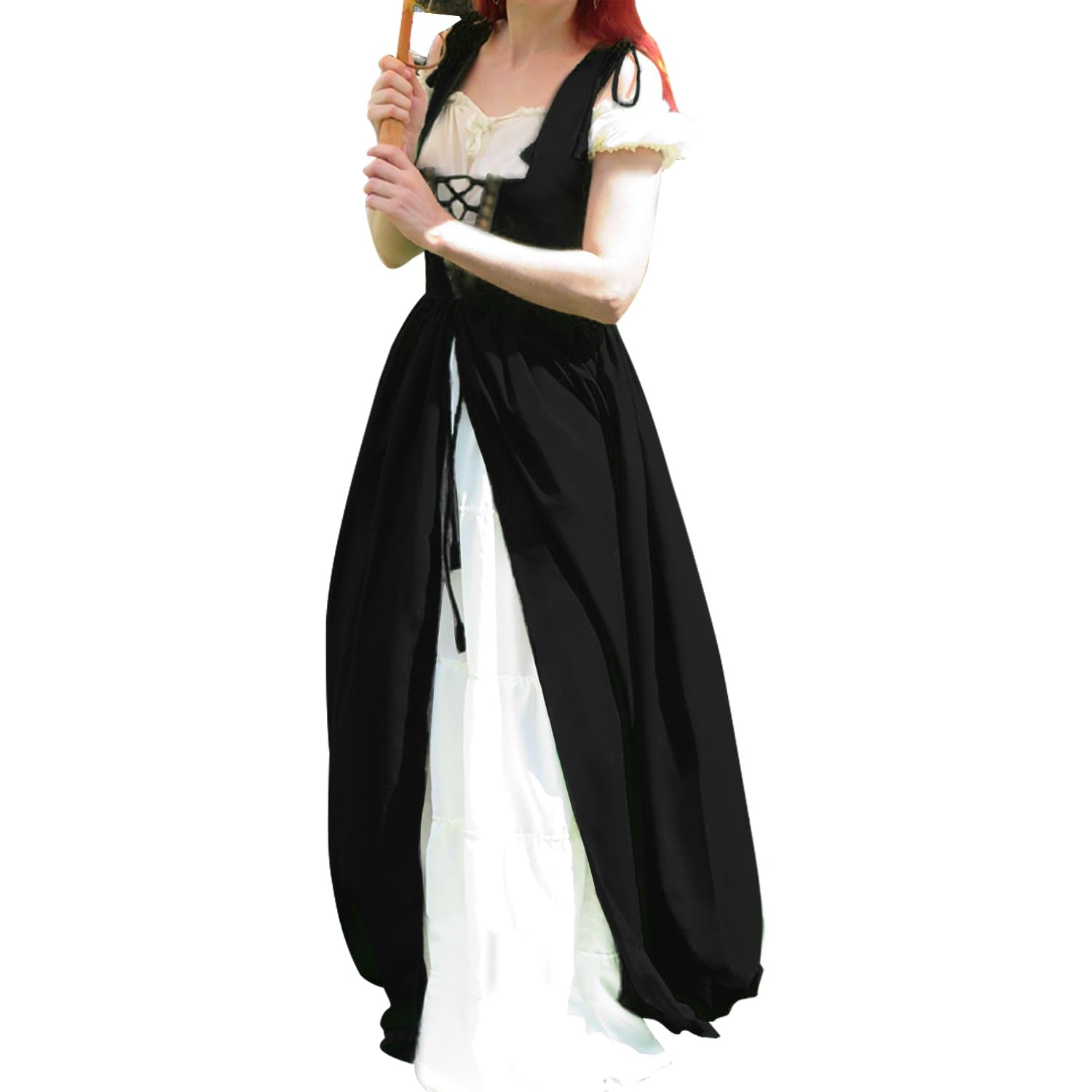 Abaowedding Women Medieval Costume Renaissance Lace Costume Cosplay Over Dress Short Sleeves