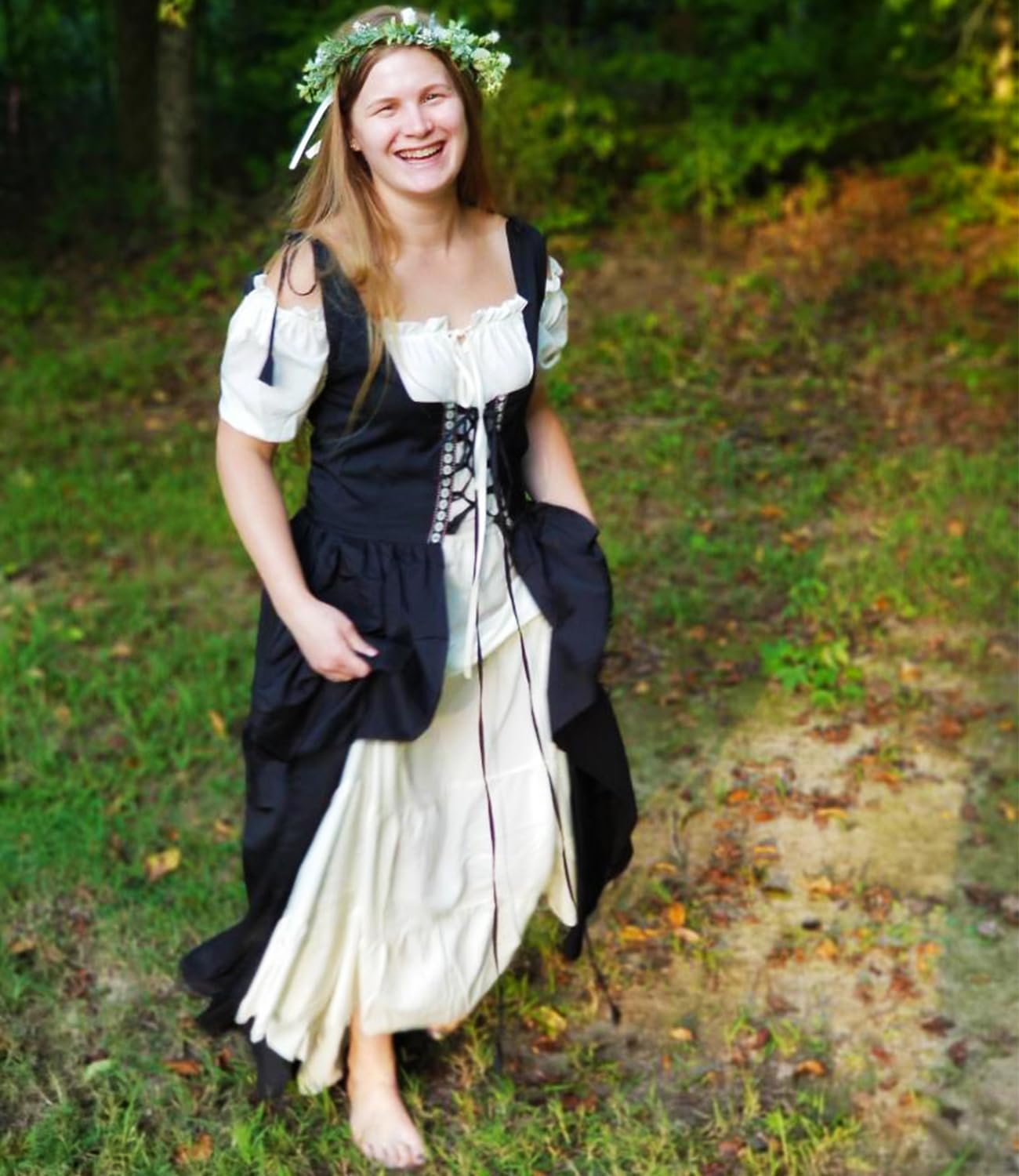 Abaowedding Women Medieval Costume Renaissance Lace Costume Cosplay Over Dress Short Sleeves