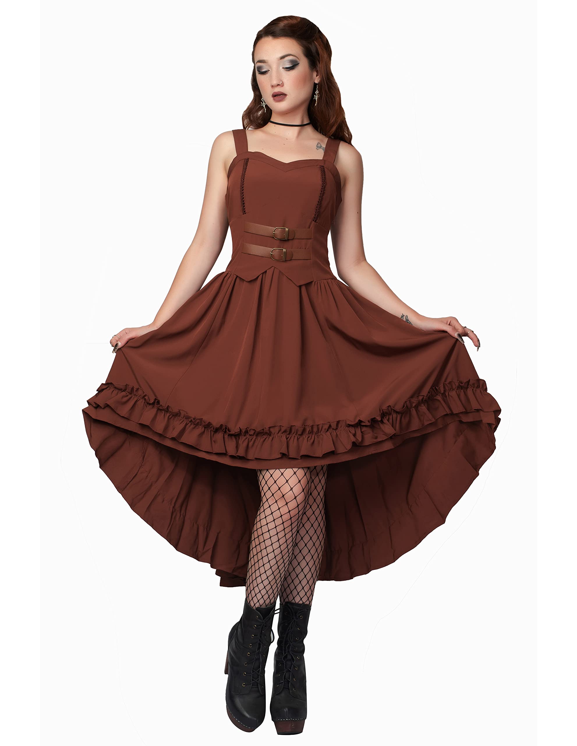 Scarlet Darkness Renaissance Dress for Women High Low Hem Ren Faire Dresses Reddish Brown XL