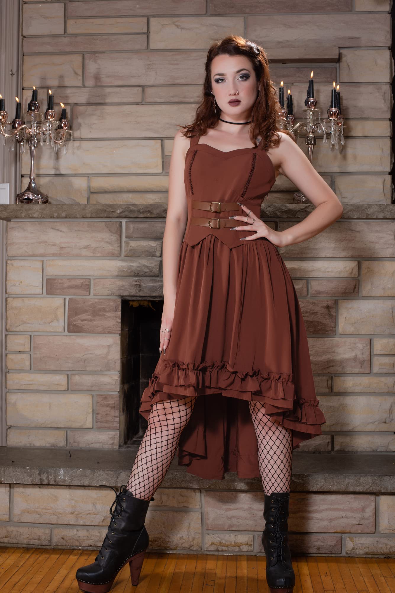 Scarlet Darkness Renaissance Dress for Women High Low Hem Ren Faire Dresses Reddish Brown XL