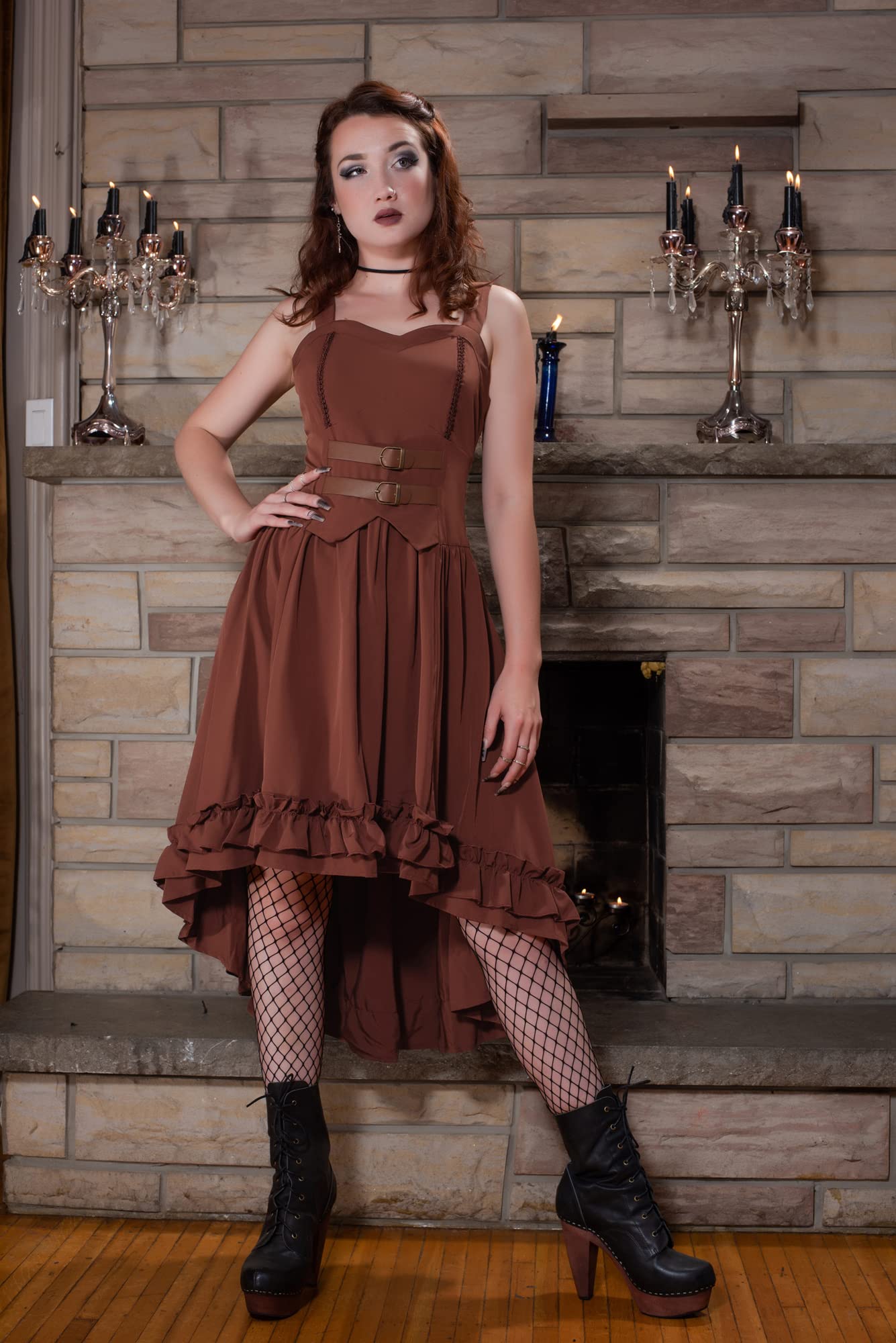 Scarlet Darkness Renaissance Dress for Women High Low Hem Ren Faire Dresses Reddish Brown XL