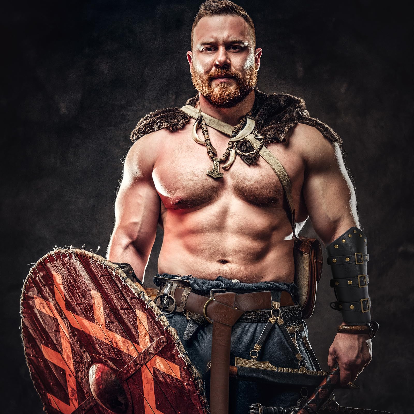 Berenlu 3 PCS Renaissance Accessories, Viking Renaissance Belt Medieval Vintage Belt Pouch, and Leather Bracers, Enhance Your Halloween Renaissance Cosplay with Medieval Accessories (Brown)