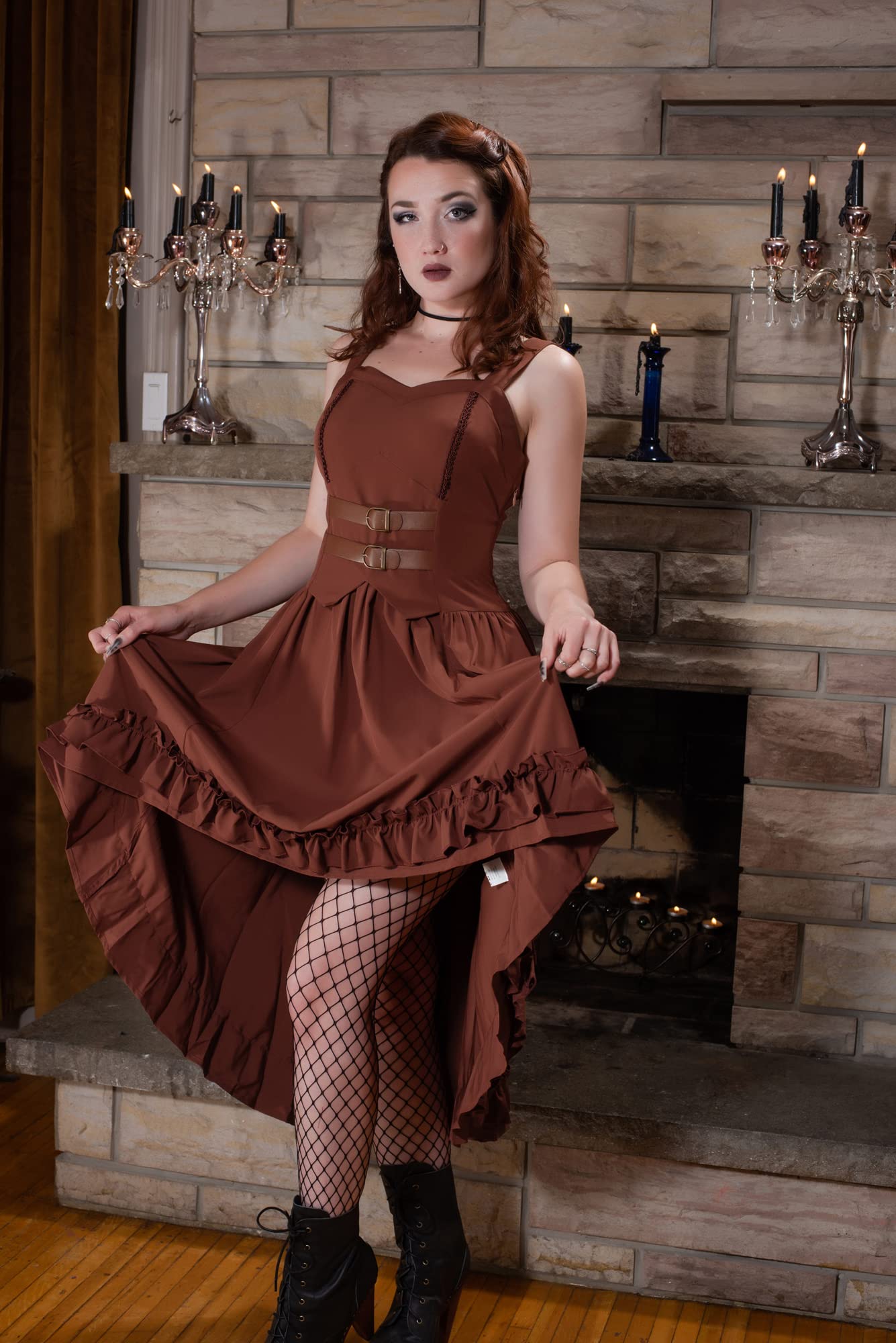 Scarlet Darkness Renaissance Dress for Women High Low Hem Ren Faire Dresses Reddish Brown XL