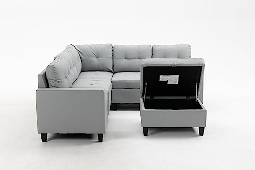 ERYE L-Shaped 5 Seaters Free Combined Couch for Home Apartment Office Living Room Set, Modular Corner Sectional Sofa with Cushions and Storage Ottoman,Easy to Assemble & Save Space, Gray PU