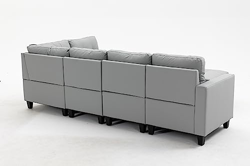 ERYE L-Shaped 5 Seaters Free Combined Couch for Home Apartment Office Living Room Set, Modular Corner Sectional Sofa with Cushions and Storage Ottoman,Easy to Assemble & Save Space, Gray PU