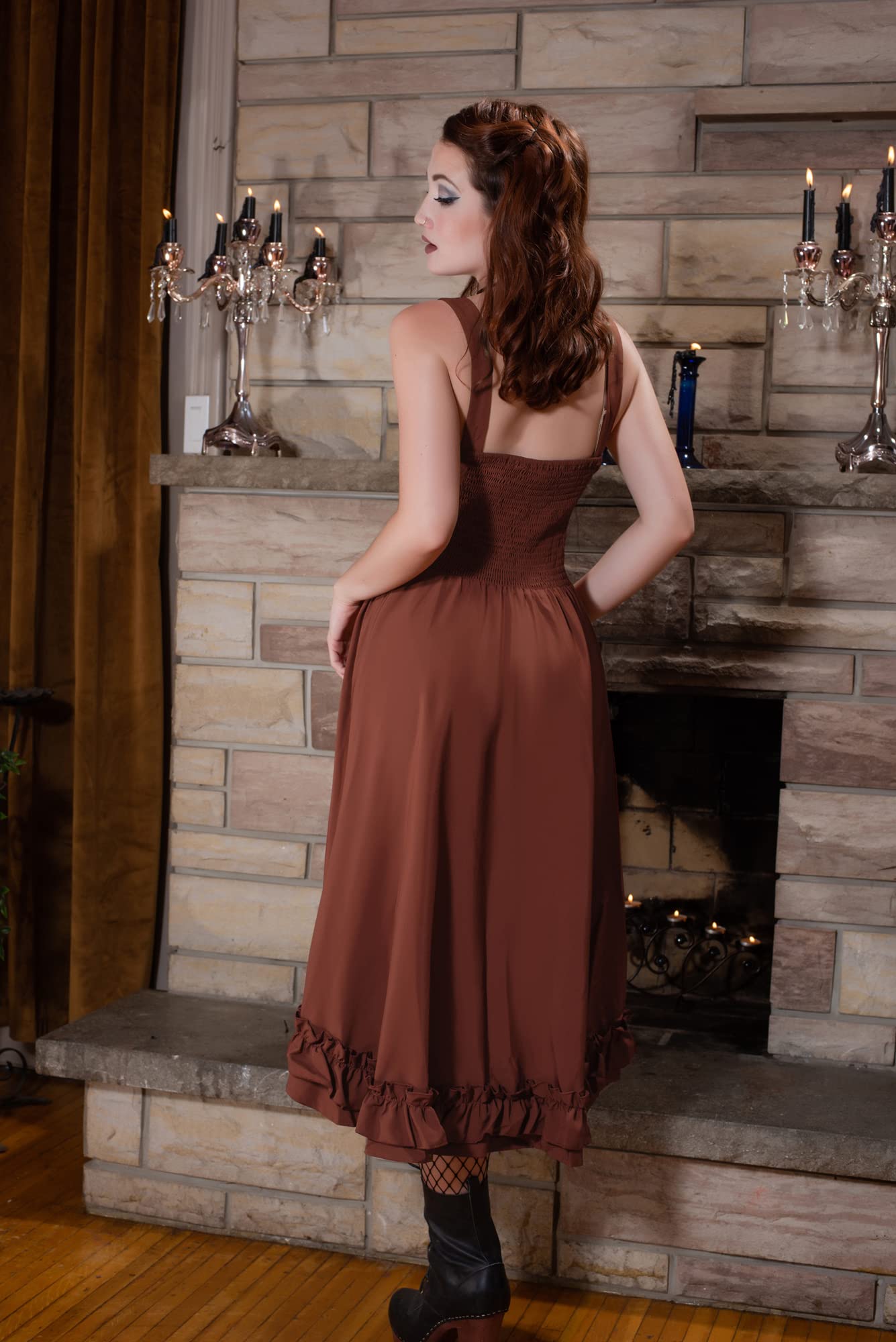 Scarlet Darkness Renaissance Dress for Women High Low Hem Ren Faire Dresses Reddish Brown XL