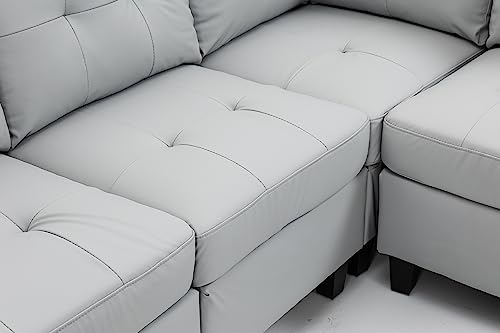 ERYE L-Shaped 5 Seaters Free Combined Couch for Home Apartment Office Living Room Set, Modular Corner Sectional Sofa with Cushions and Storage Ottoman,Easy to Assemble & Save Space, Gray PU