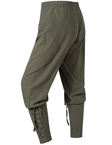 Men's Viking Pirate Pants - Ankle Banded Renaissance Trousers for Medieval Cosplay Army Green 40 3XL