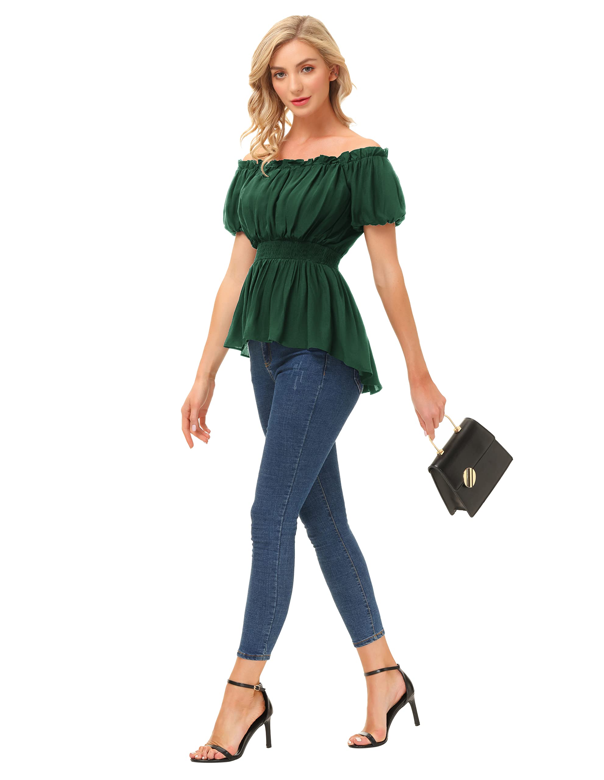 Renaissance Shirt Women Peasant Blouses for Women Corset Tops Dark Green XL