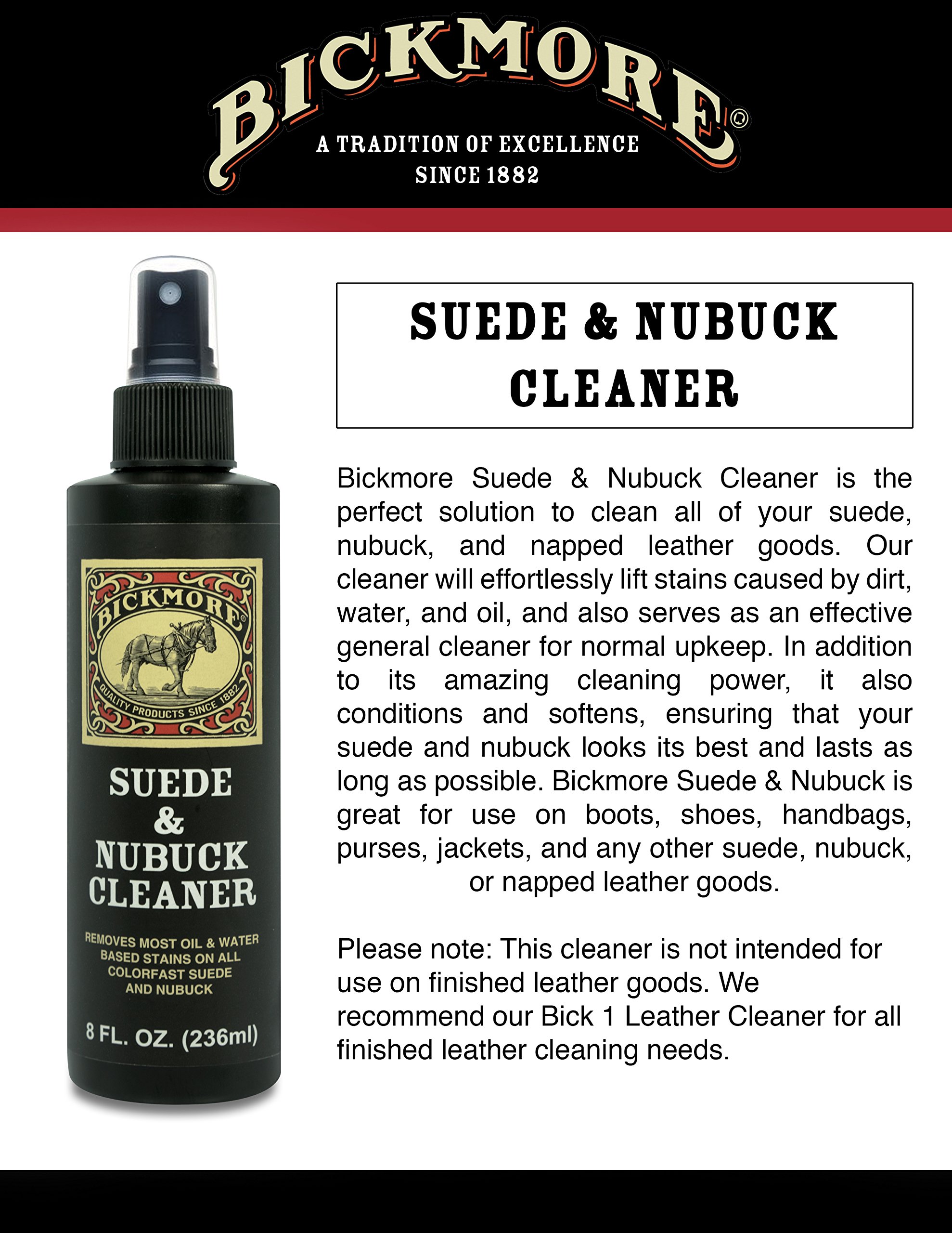 Bickmore Suede & Nubuck Cleaner - Remove Water Dirt Oil Stains From Shoes Boots Purses Handbags & More 8 fl oz