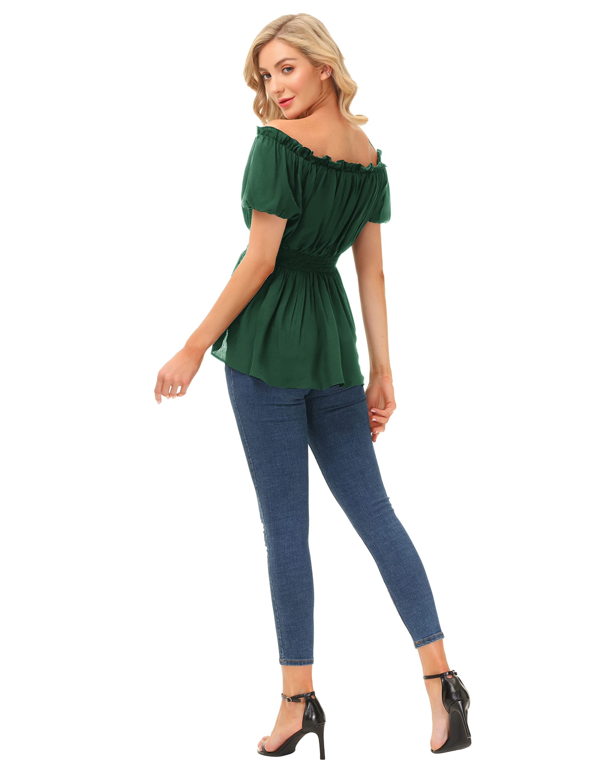 Renaissance Shirt Women Peasant Blouses for Women Corset Tops Dark Green XL