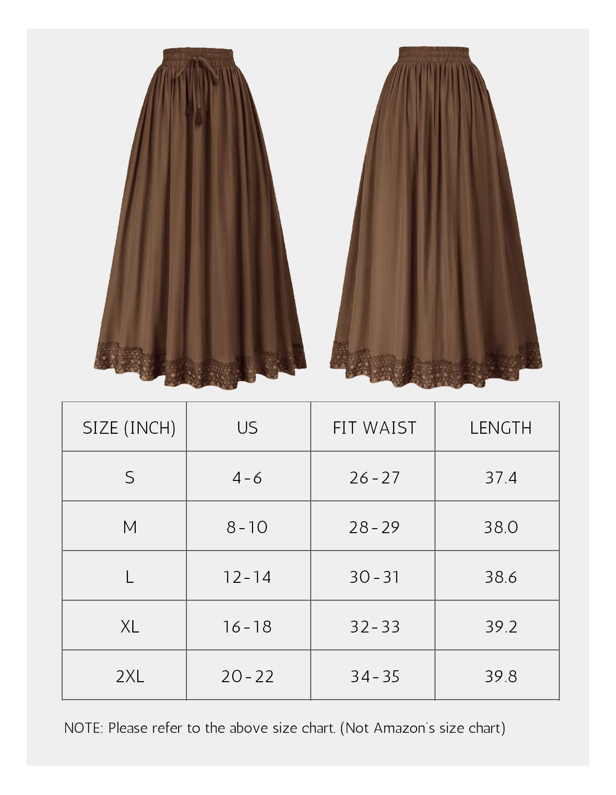 Women’s Elastic Waist Maxi Skirt Vintage Medieval A-Line Long Skirt Brown M
