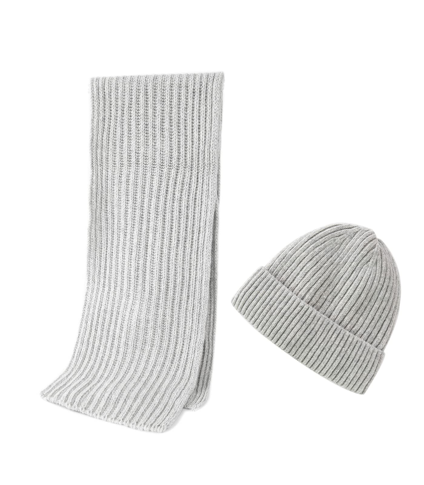 Winter Merino Wool Hat and Scarf Set for Men, Warm Knit Beanie Hats Long Scarves Set for Women Men (Gray)