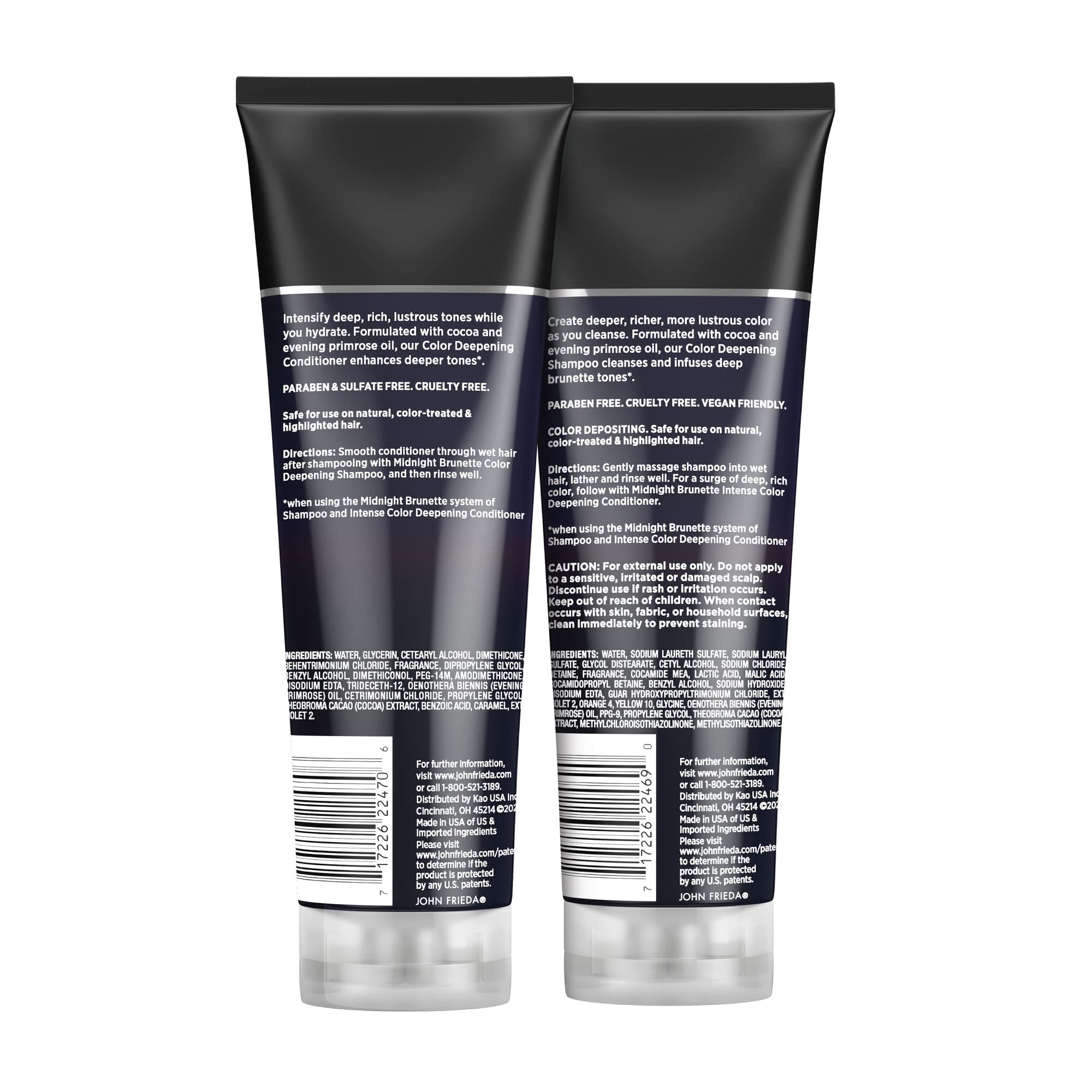 John Frieda Midnight Brunette Visibly Deeper Shampoo and Conditioner Set with Evening Primrose Oil and Cocoa for Color-Treated Hair (8.3 oz, Pack of 2)