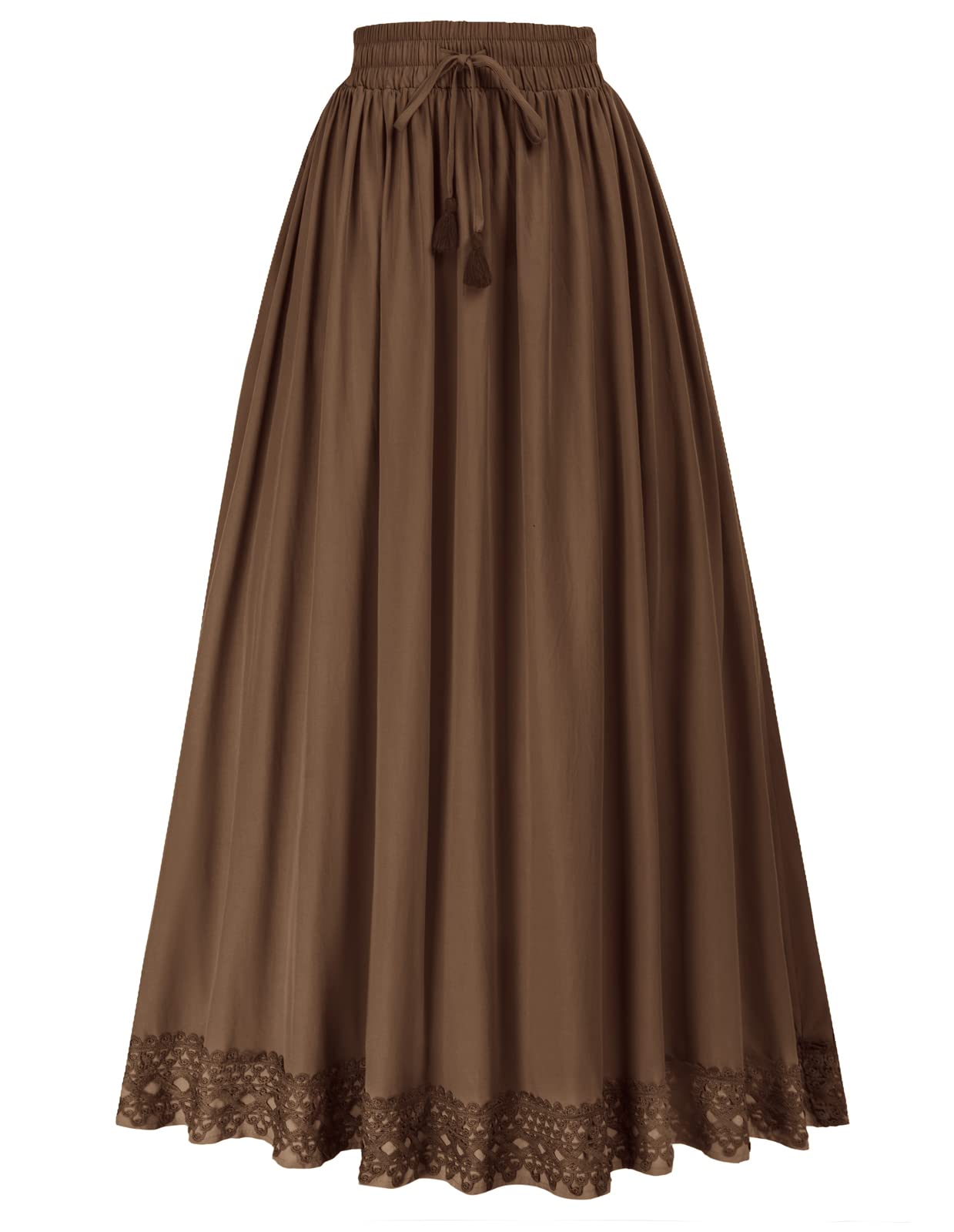 Women’s Elastic Waist Maxi Skirt Vintage Medieval A-Line Long Skirt Brown M