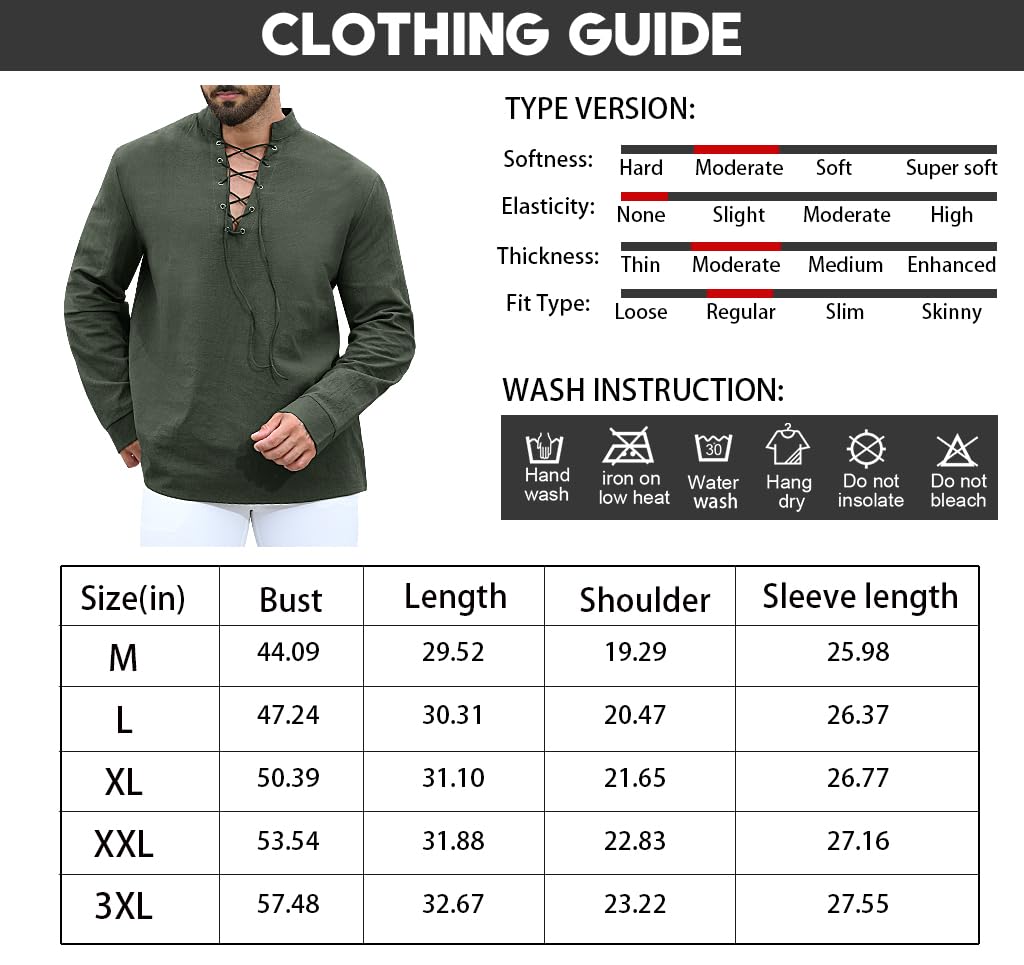 Mens Medieval Renaissance Pirate Top Long Sleeve Viking Gothic Steampunk Shirt Halloween Cosplay Party Costumes (XXL, Grey-Green)