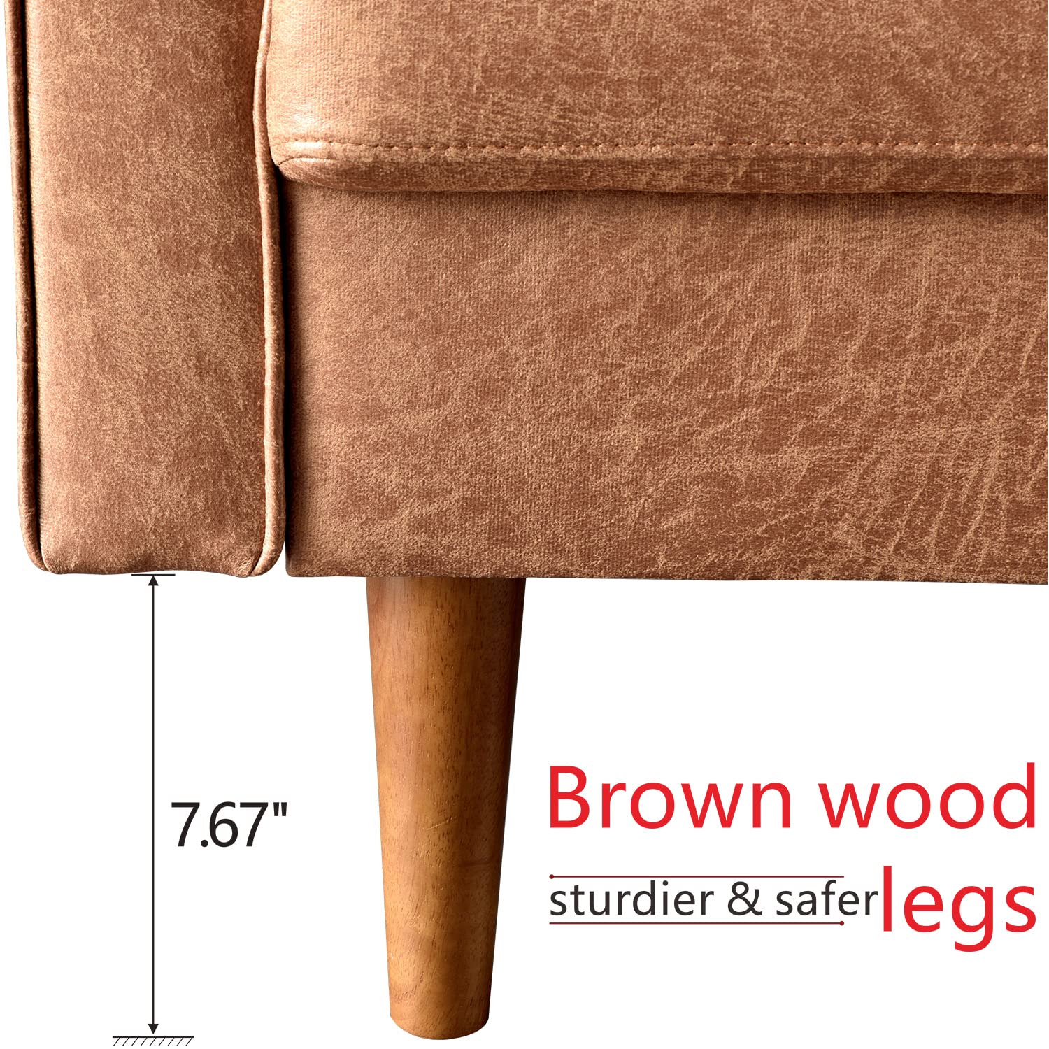 HOOOWOOO 69.7" Small Loveseat Sofa MCM Modern 2-Seater Couch with Bolster Pillows Button Tufted Seat Square Arm for Office Living Room Bedroom Small Space, Brown Faux Leather