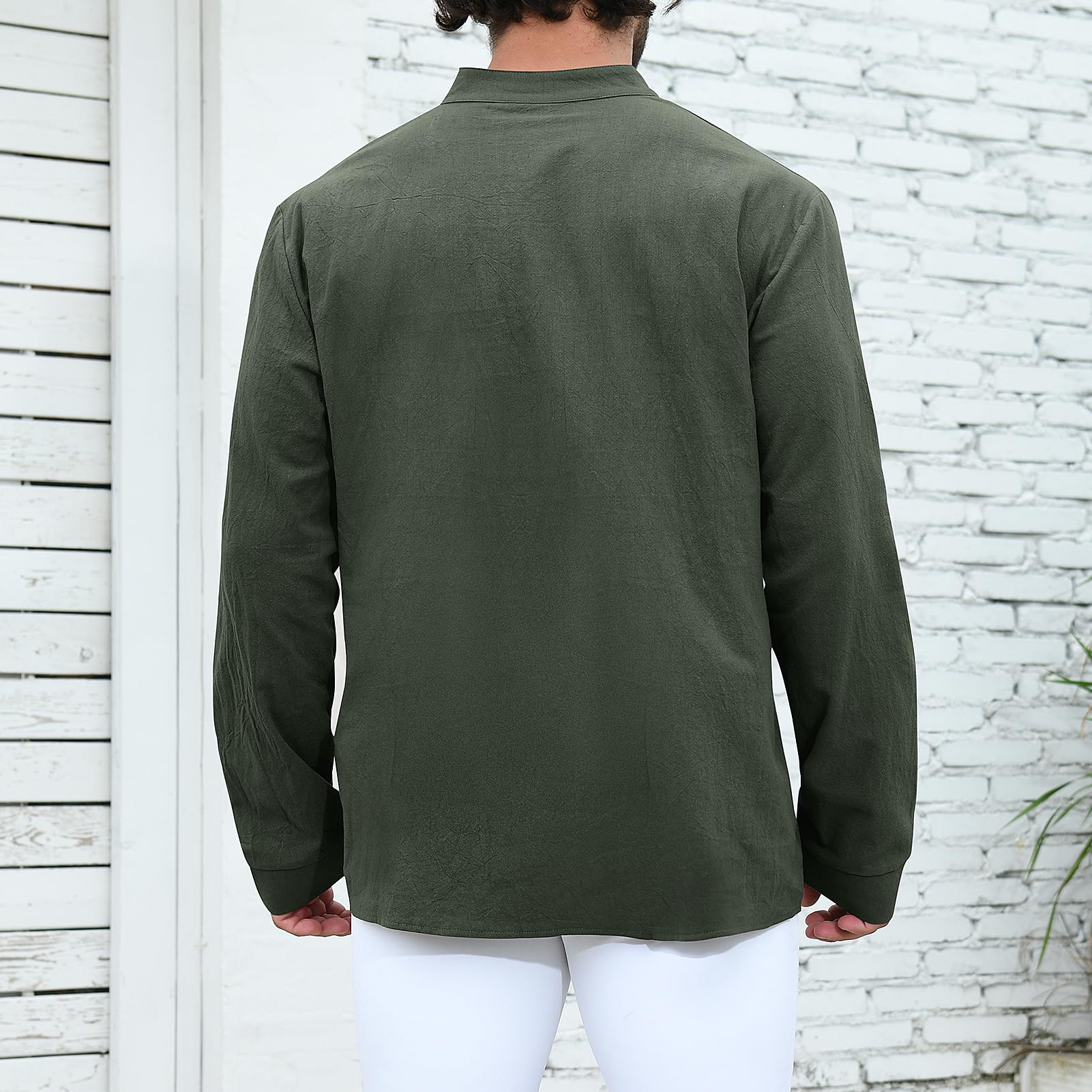 Mens Medieval Renaissance Pirate Top Long Sleeve Viking Gothic Steampunk Shirt Halloween Cosplay Party Costumes (XXL, Grey-Green)