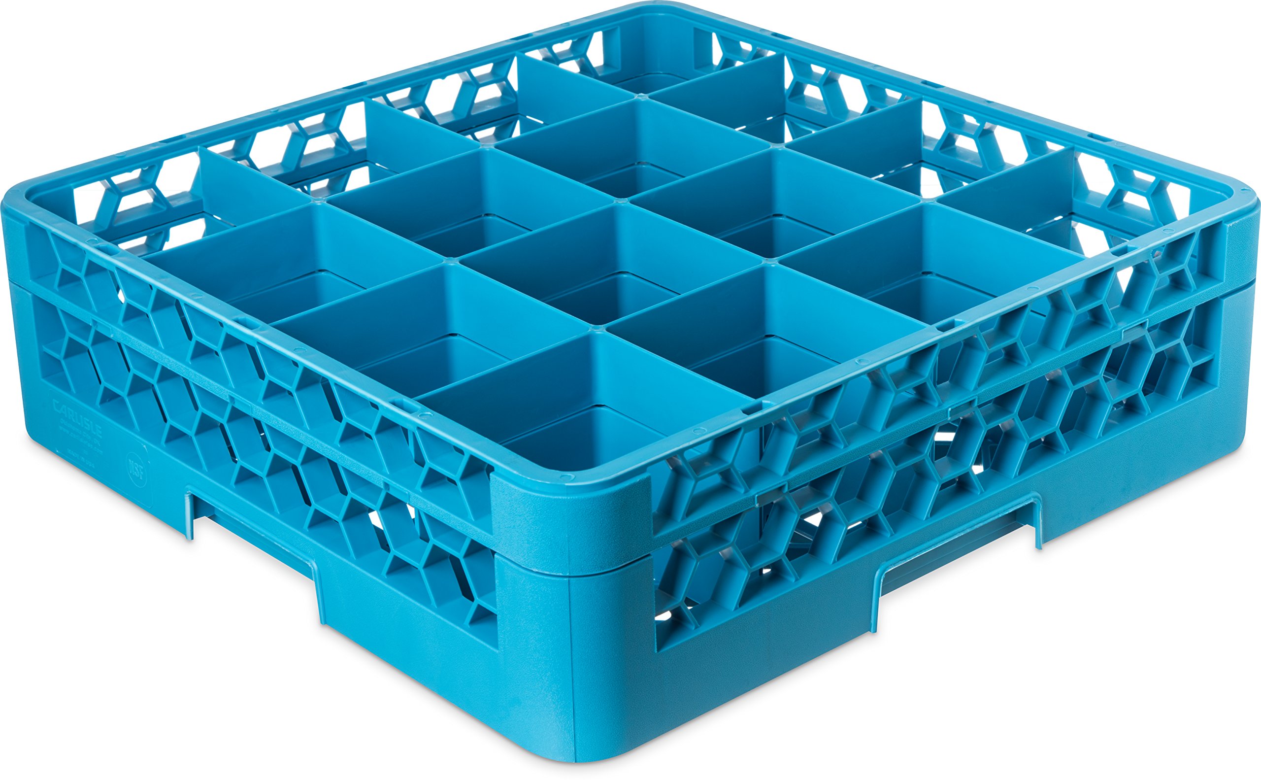 CFS OptiClean 16-Compartment Glass Rack with Extender for Commercial Dishwashers, Plastic, Carlisle Blue
