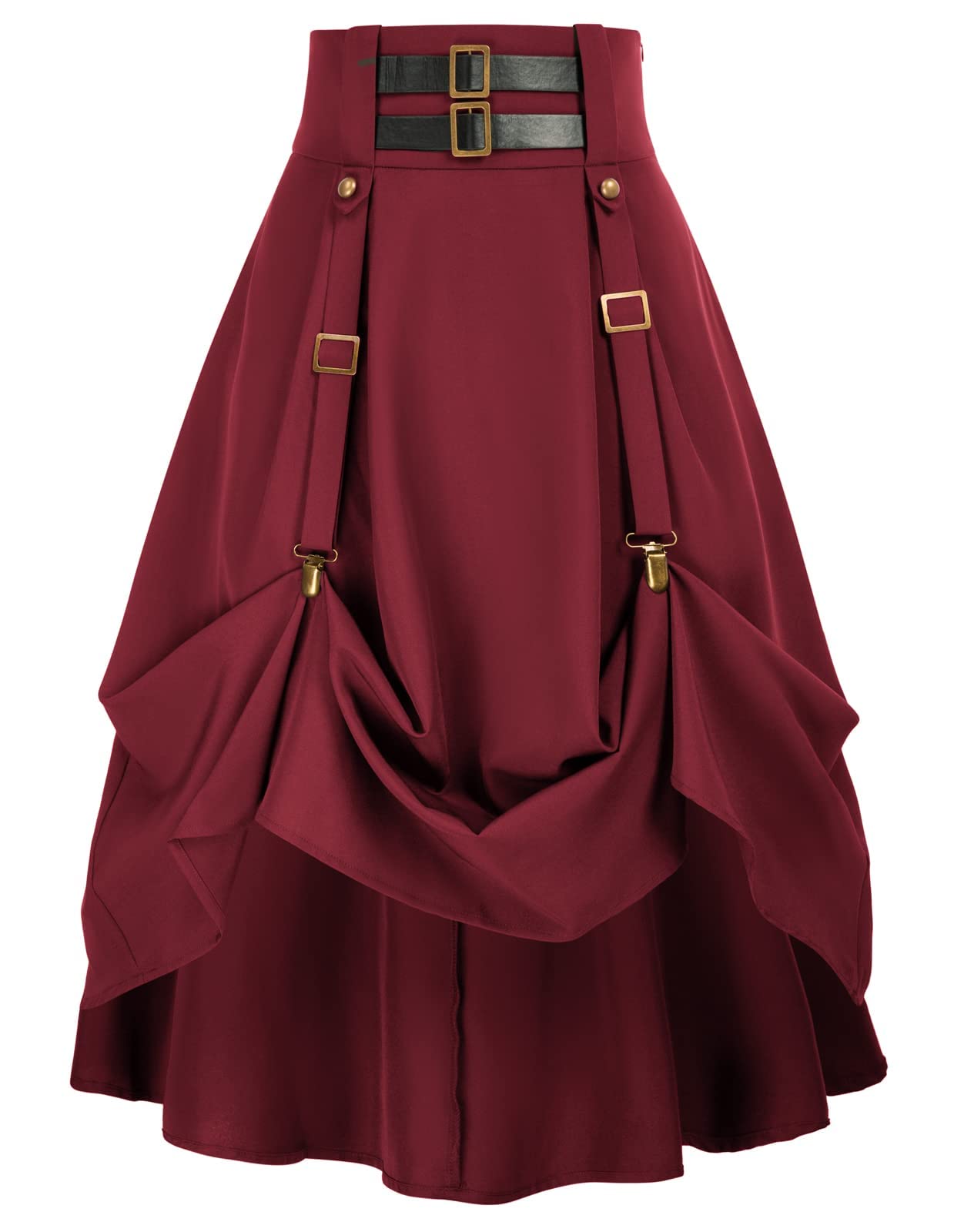 Scarlet Darkness Ren Faire Skirt Goth Punk Midi Skirt Halloween Cosplay Costume Burgundy 2XL