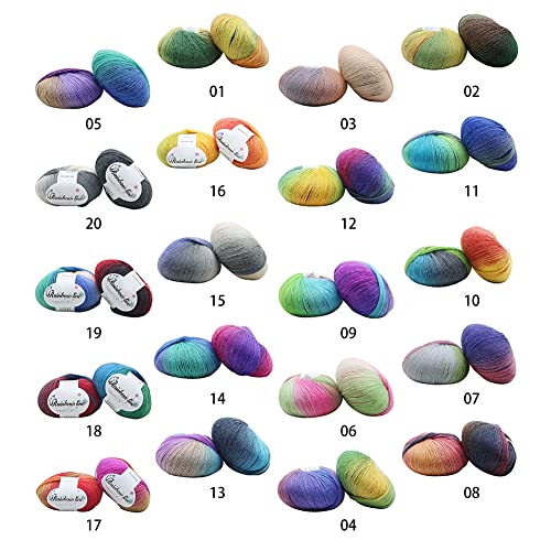 2Pcs Knitting Yarn Skeins Rainbow Multicolor Yarn Wool Crochet Yarn for Crocheting and Knitting Craft Yarn for Knitting and Crochet Projects DIY Crocheting Soft Knitting Yarn Skeins (50g)