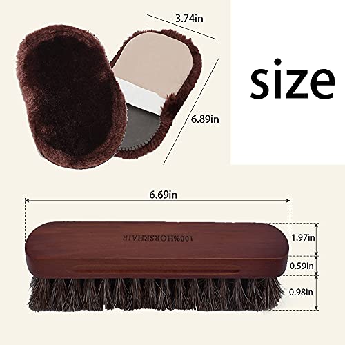 Long Bristle Horse Hair Leather Cleaning Brush, with Shoeshine Gloves Cleaner Leather Care Tools(Brown)…