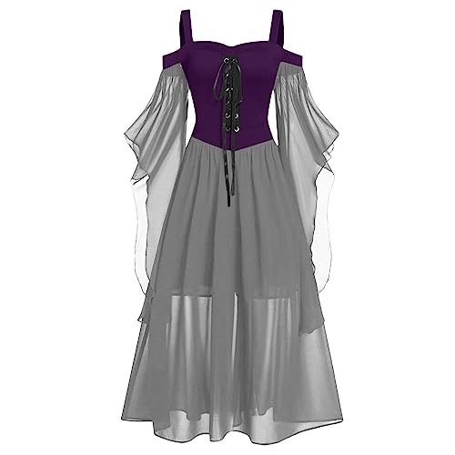 Renaissance Faire Costume Women Cross Off-The Corset Ren Faire Costume Medieval Dress Halloween Dress Renaissance Costumes for Women Couples Costumes Witchy Dresses for Women(2-Light Purple,5X-Large)