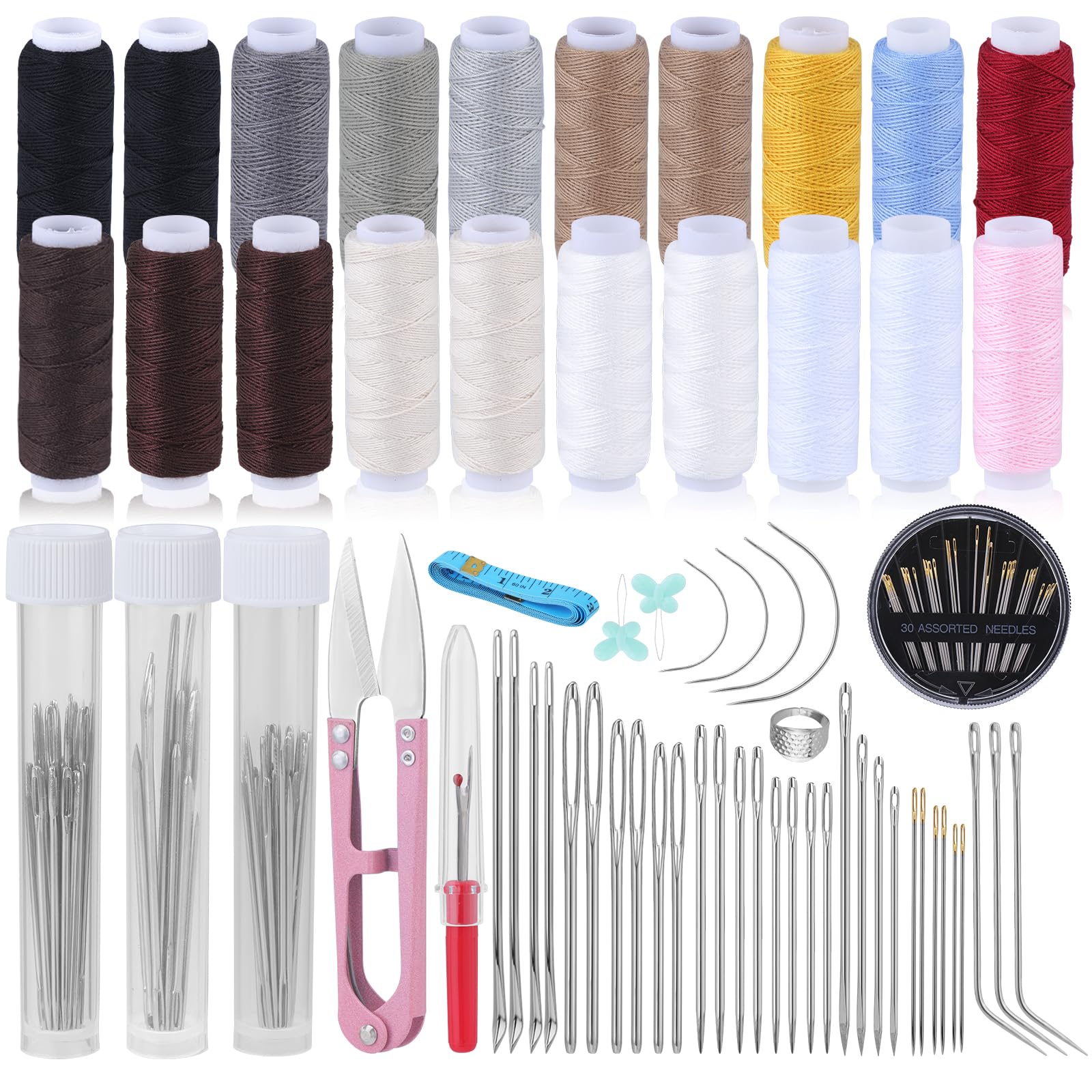 Tikjiua 152 Pcs Upholstery Repair Sewing Kit, 123 Pcs Sewing Stitching Needles and 20 Pcs Sewing Thread, Leather Sewing Needles Supplies Stitching Kit for Furniture, Shoes, Canvas, Sofa Repair