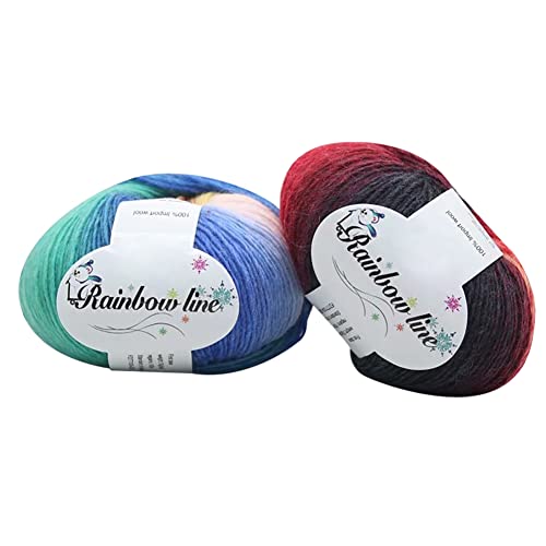 2Pcs Knitting Yarn Skeins Rainbow Multicolor Yarn Wool Crochet Yarn for Crocheting and Knitting Craft Yarn for Knitting and Crochet Projects DIY Crocheting Soft Knitting Yarn Skeins (50g)