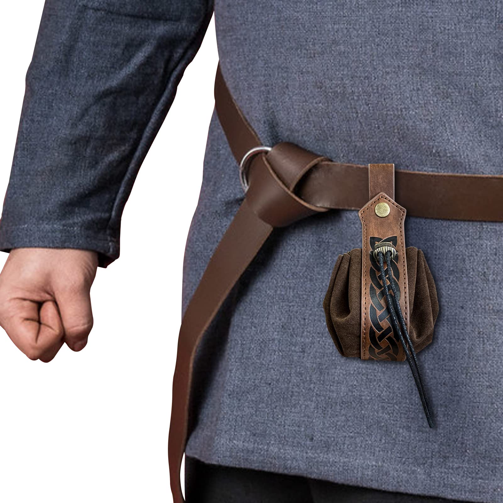 JAOYU Medieval Leather Pouch Bag Viking Pouch Hip Purse Drawstring Leather Pouch Vintage Belt Ren Faire Pouch Fanny Pack Renaissance Faire Accessories