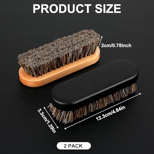 Amabro Shoes Cleaning Brushes, 2 PCS Leather Shoe Boot Brush Horse Hair Polish Brush Hair Leather Boot Care Kit for Leather Bags Leather Clothes Sofas Suede Sneakers Shoes