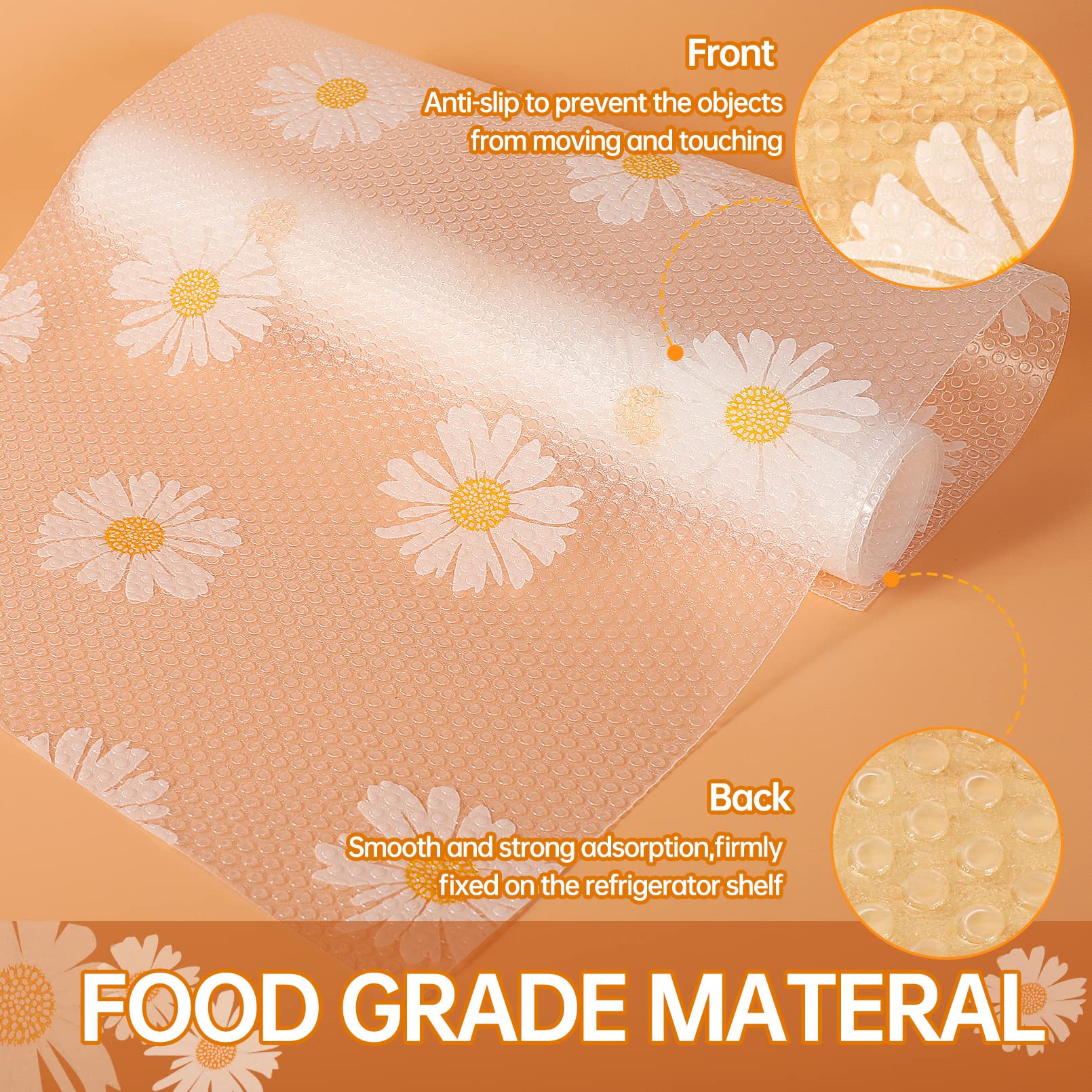9Pcs Refrigerator Liners,Washable Refrigerator Mats Liner,EVA Daisy Refrigerator Liners,Waterproof Non-Slip Fridge Liners for Drawers Cupboard Placemats,BPA Free,17.7"x11.8",Non Adhesive