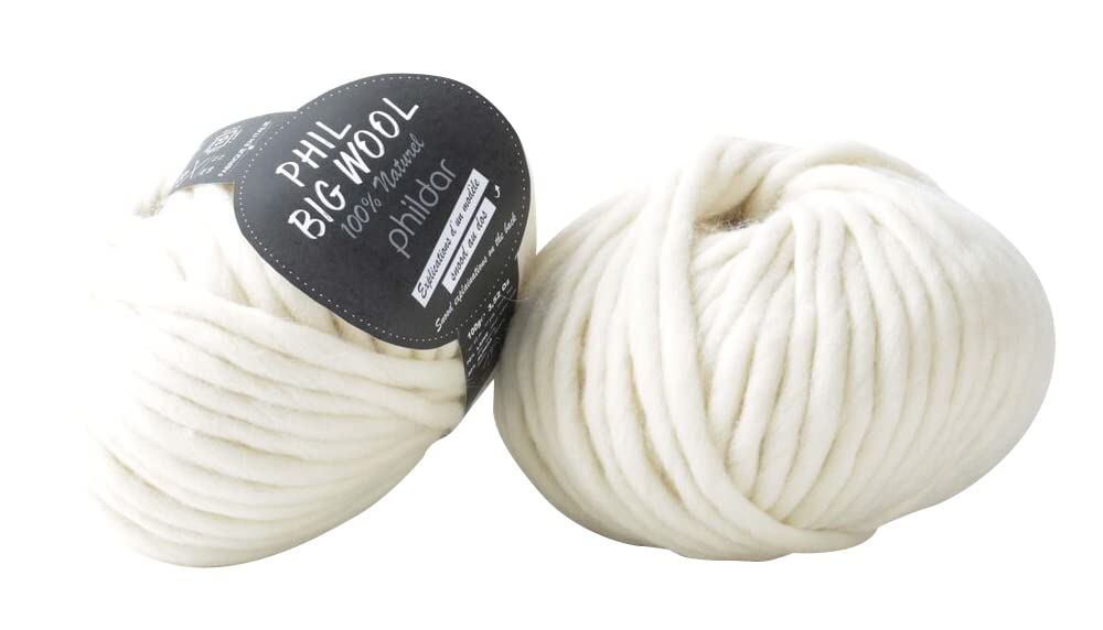 Baby Alpaca and Wool Blend Single Stranded Super Bulky Weight Knitting Yarn Phildar Big Wool, 3.5 oz 55 Yards per Ball (Ecru)
