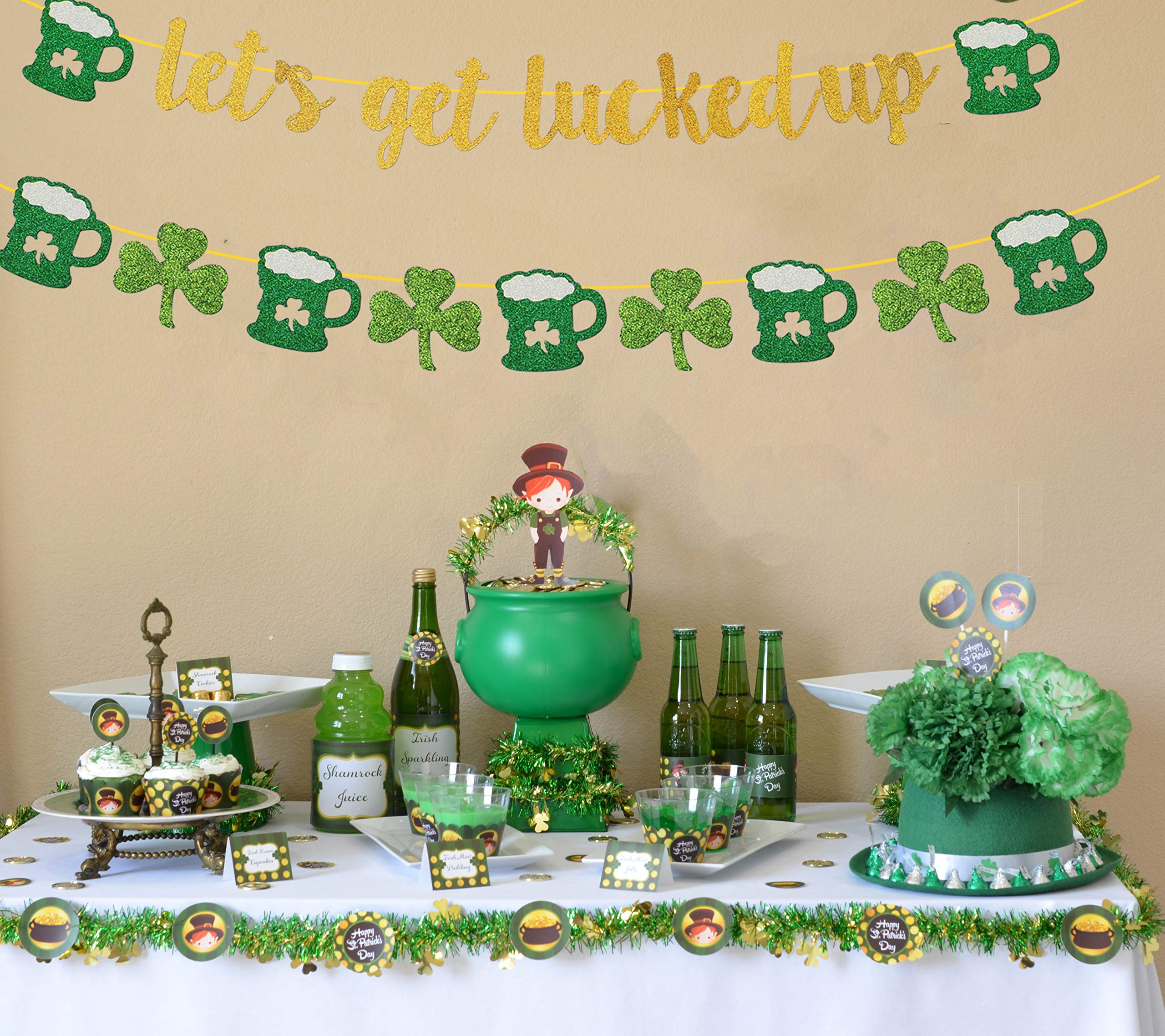 Weimaro Let’s Get Lucked Up Banner, Glittery St. Patrick’s Day Decorations Set, Lucky Shamrock Garland, St Patricks Day Lucky Irish Party Home Decorations, St Pattys Day Decor Supplies