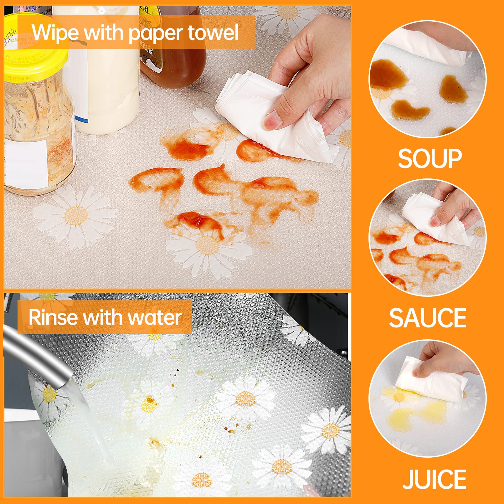 9Pcs Refrigerator Liners,Washable Refrigerator Mats Liner,EVA Daisy Refrigerator Liners,Waterproof Non-Slip Fridge Liners for Drawers Cupboard Placemats,BPA Free,17.7"x11.8",Non Adhesive
