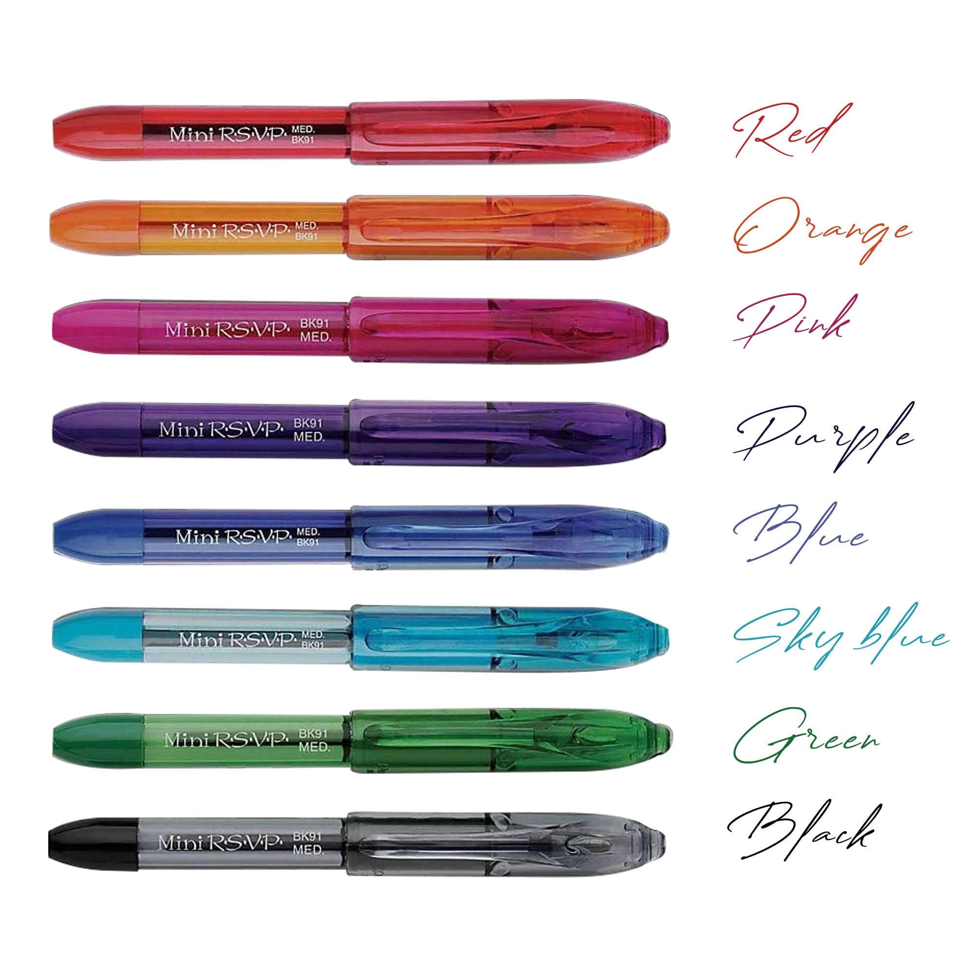 RSVP 8 Mini Pens Ballpoint Pocket Pen Includes a Keyring and Lanyard necklace