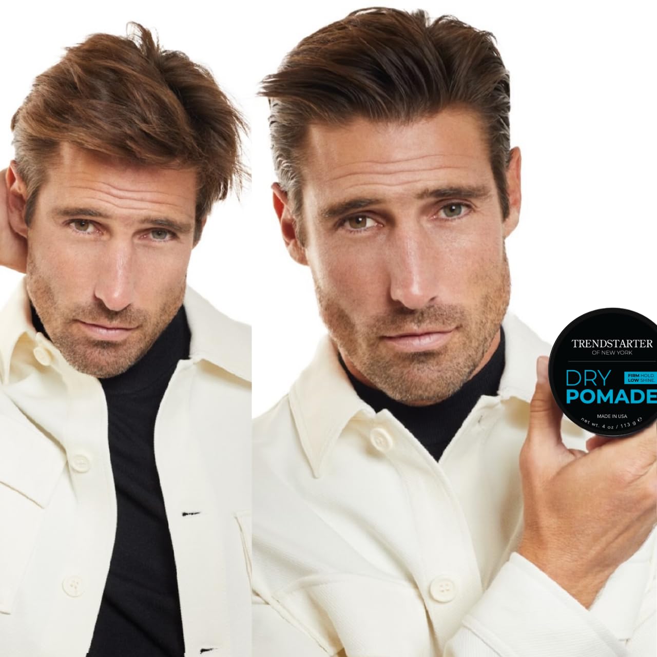 TRENDSTARTER - DRY POMADE (4oz) - Firm Hold - Low Shine - Water-Based Gel Type Pomade - All-Day Hold Premium Hair Styling Products