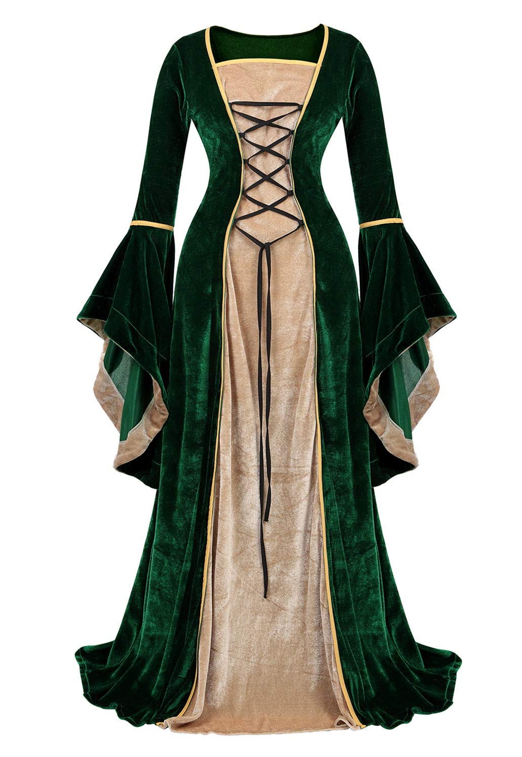 frawirshau Medieval Dress Renaissance Costume Women Ren Faire Costumes Retro Gown, Green Dress M