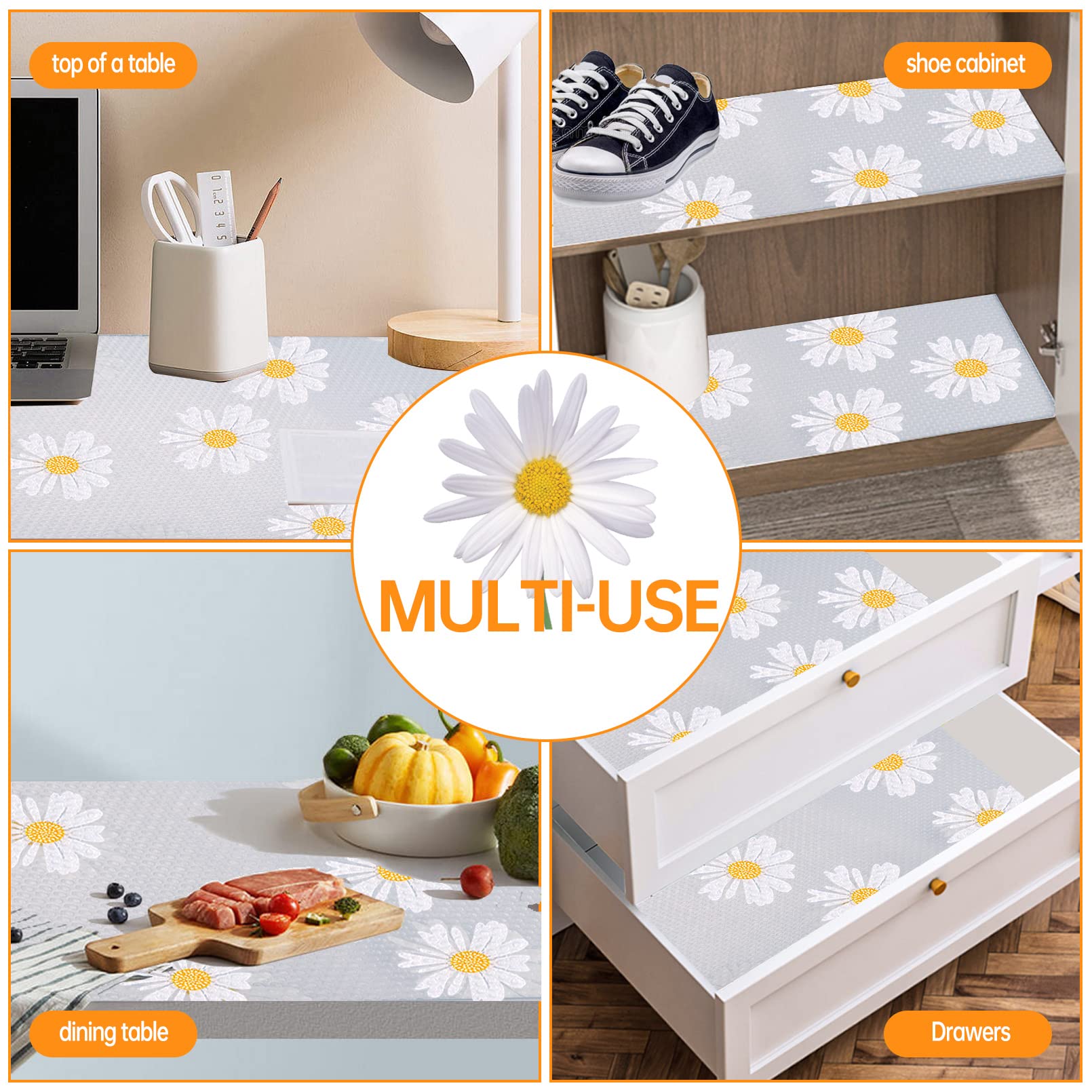 9Pcs Refrigerator Liners,Washable Refrigerator Mats Liner,EVA Daisy Refrigerator Liners,Waterproof Non-Slip Fridge Liners for Drawers Cupboard Placemats,BPA Free,17.7"x11.8",Non Adhesive
