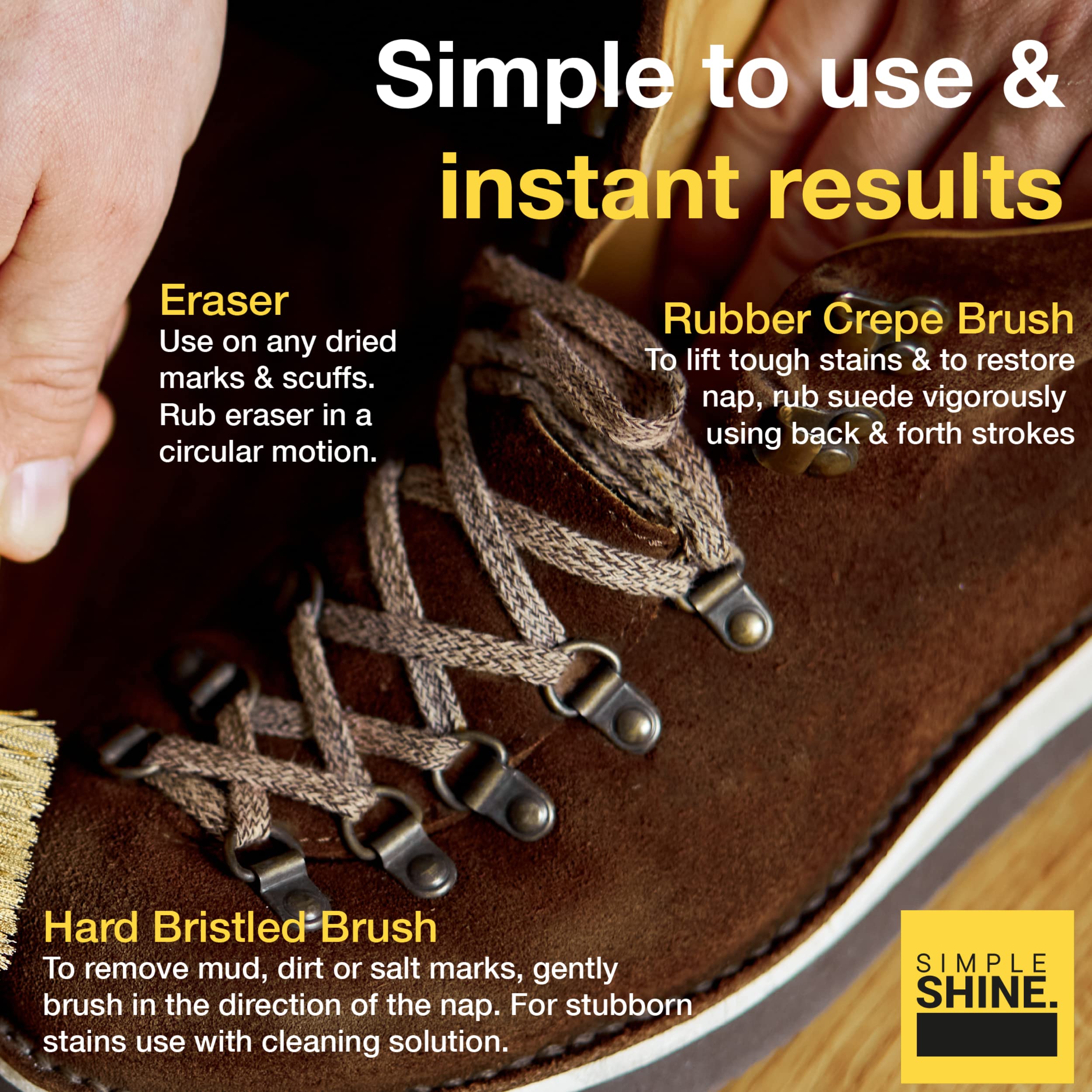 Simple Shine. Suede Shoe Cleaner - Premium Suede Brush Nubuck Cleaner Crepe Brush and Suede Eraser Set | Suede Brush for uggs | Complete Shoe Cleaning Bristle Brushes Kit for Nap Care