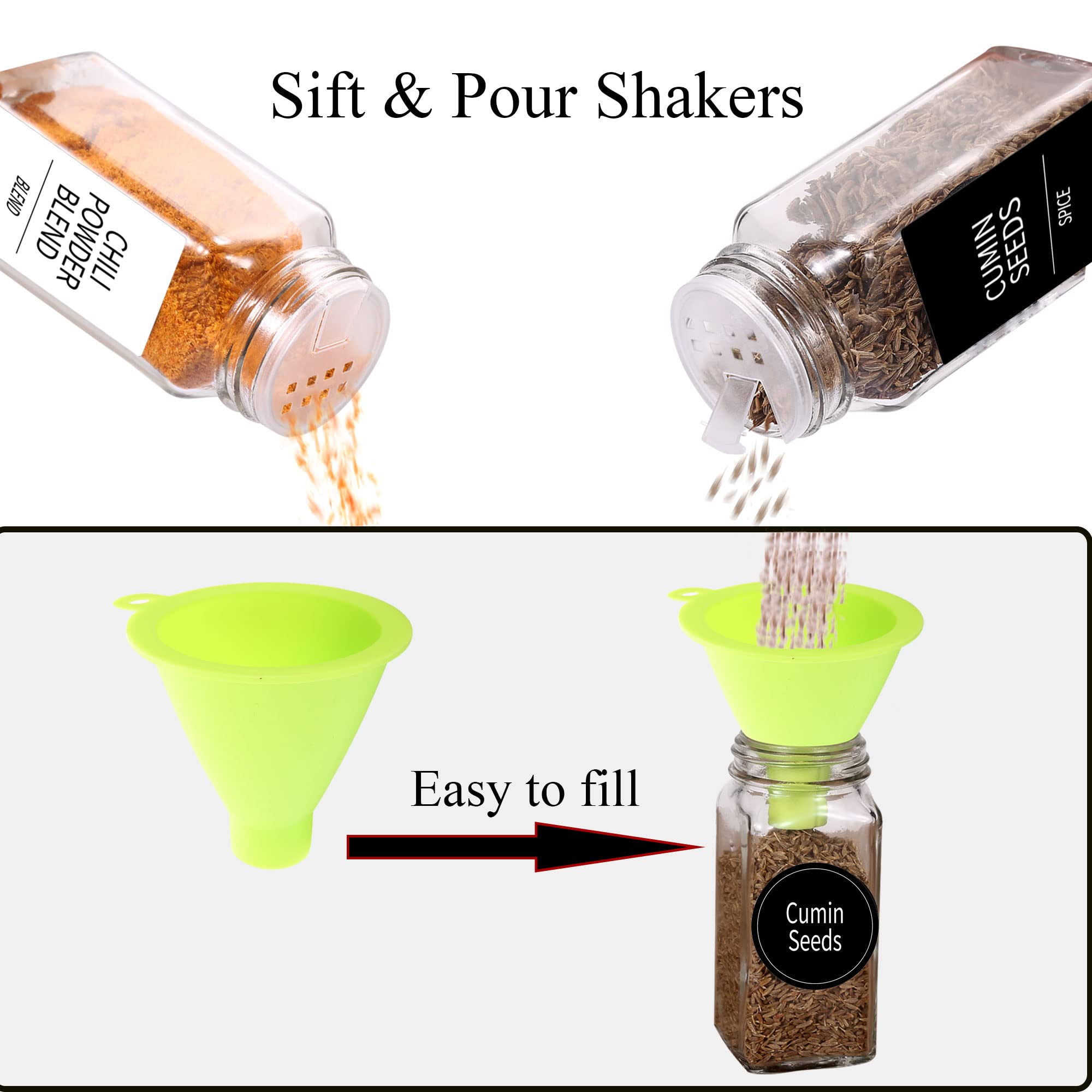 SWOMMOLY 36 Glass Spice Jars with Labels,4 oz Empty Square Spice Jars with Bamboo Lids,5 Different Types of Spice Labels Sets, Spice Bottles with Shaker Lids