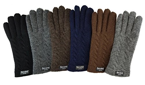 BRUCERIVER Ladie's Pure Wool Knit Gloves with Thinsulate Lining and Cable design Size L (Black)