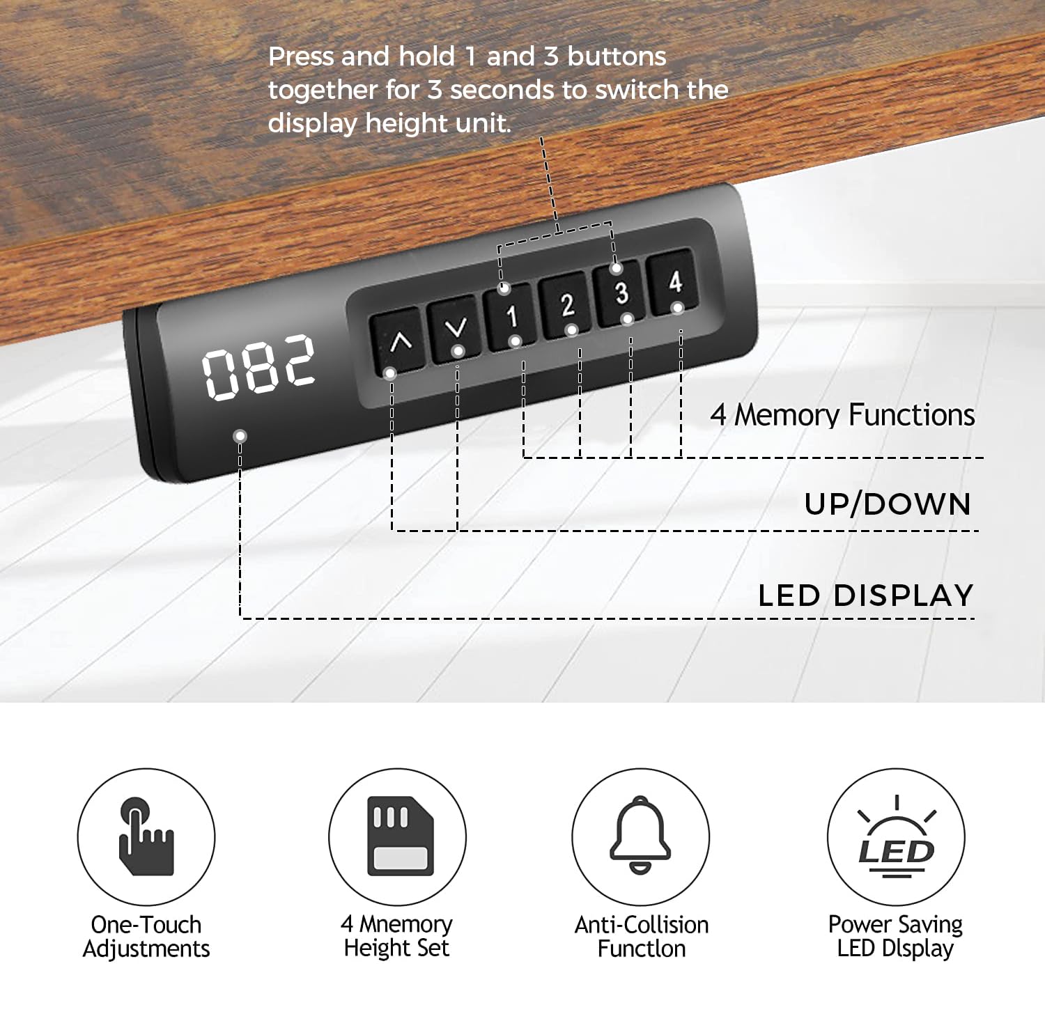 Legooin Electric Standing Adjustable Height Desk 55'' x 24''Sit Stand Desk with Double Crossbeam Structure, 27''-45'' Lifting Range Stand up Desk(Brown Arc)