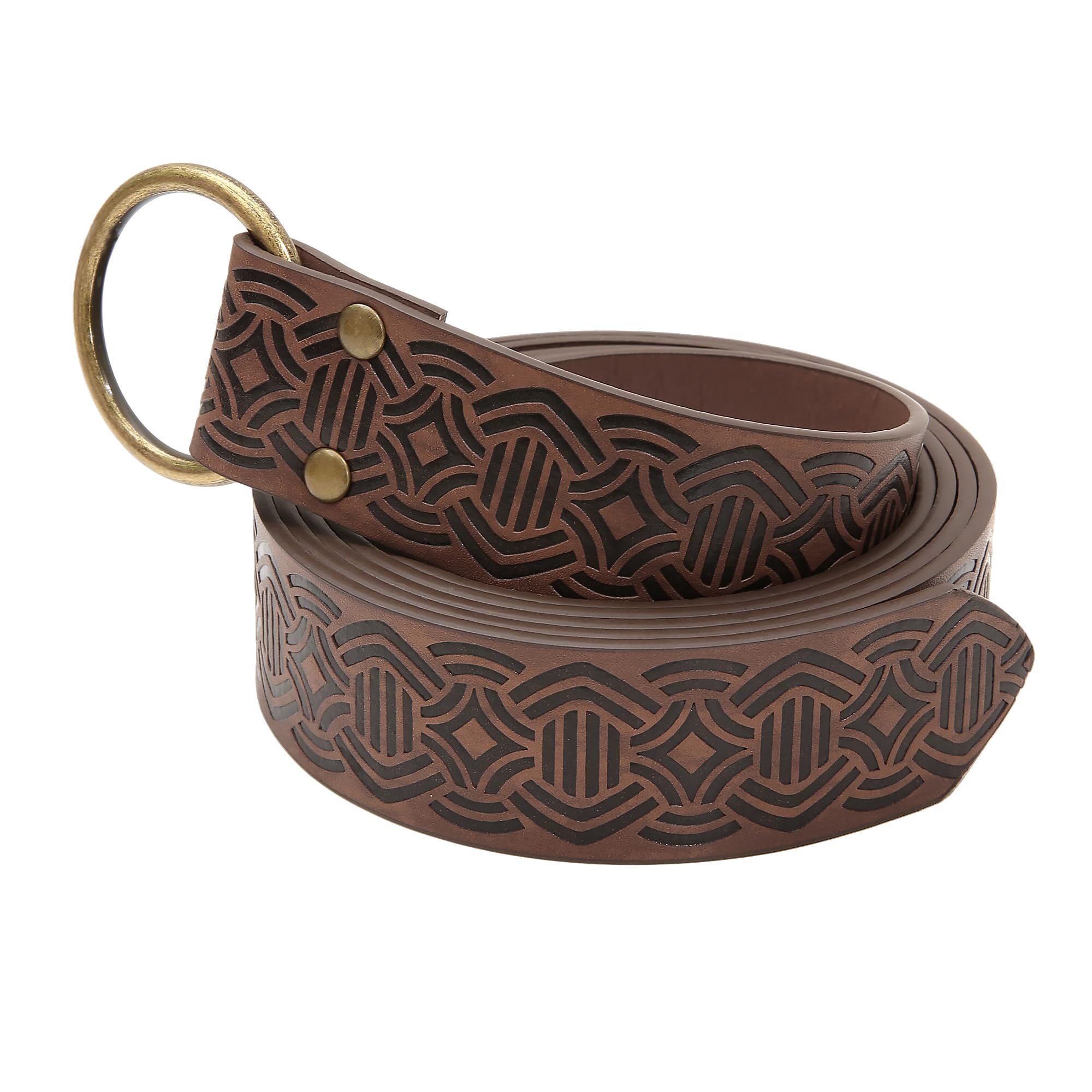 Popeoiuh Viking Embossed Nordic Knot Faux Leather Knight Medieval Warrior Belt for LARP Ren Faire Halloween Cosplay Party