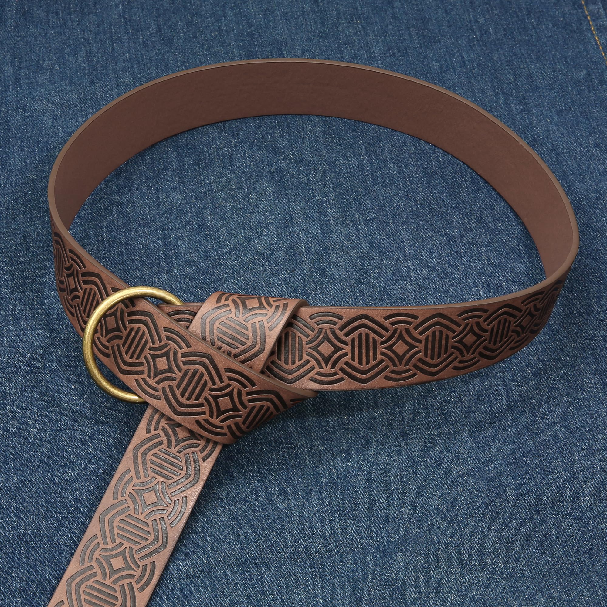 Popeoiuh Viking Embossed Nordic Knot Faux Leather Knight Medieval Warrior Belt for LARP Ren Faire Halloween Cosplay Party