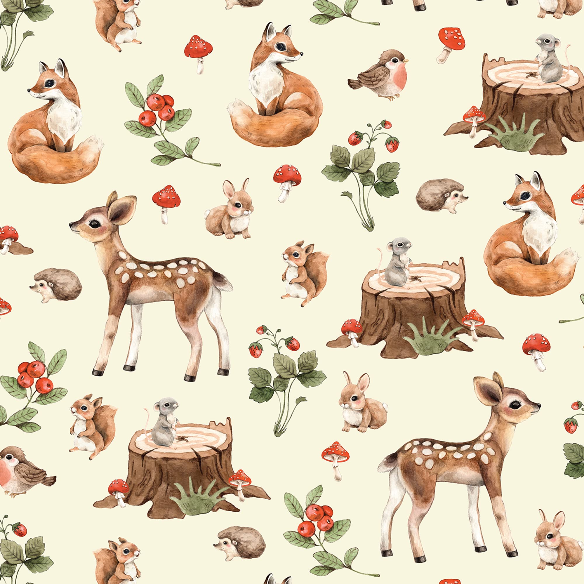 Woodland Baby Animals Gift Wrap by Wrap and RevelâBaby Shower Wrapping Paper Folded flat, 27 x 39 inches with Deer, Fox, Hedgehog, Bunny Rabbit, Mouse