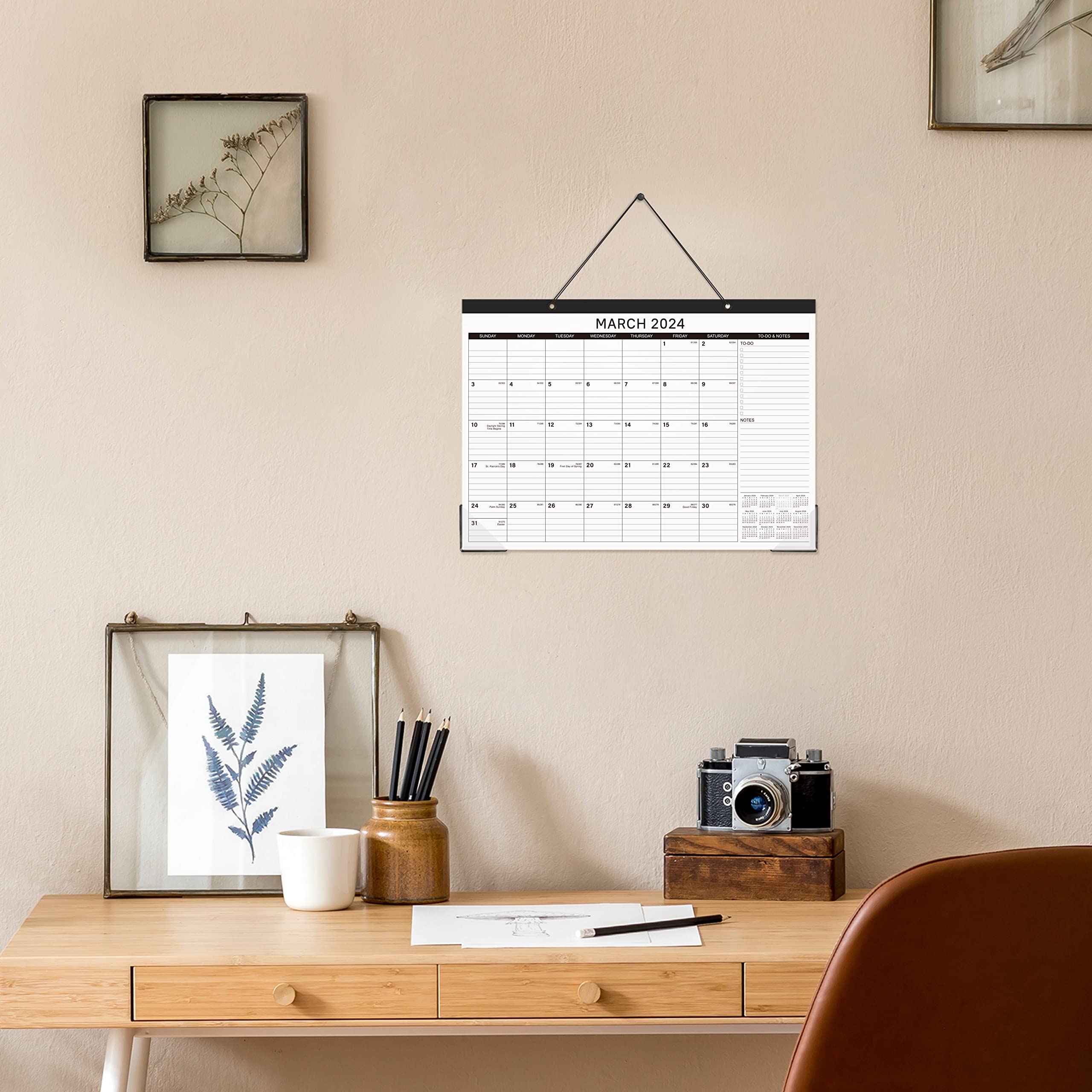 Desk Calendar 2023-2024 - Large Desk Calendar 2023-2024, Jan 2023 - Jun 2024, 17" x 12", Large Ruled Blocks, Desk Calendar with Tear Off Design, 2 Corner Protectors & 2 Hanging Hooks