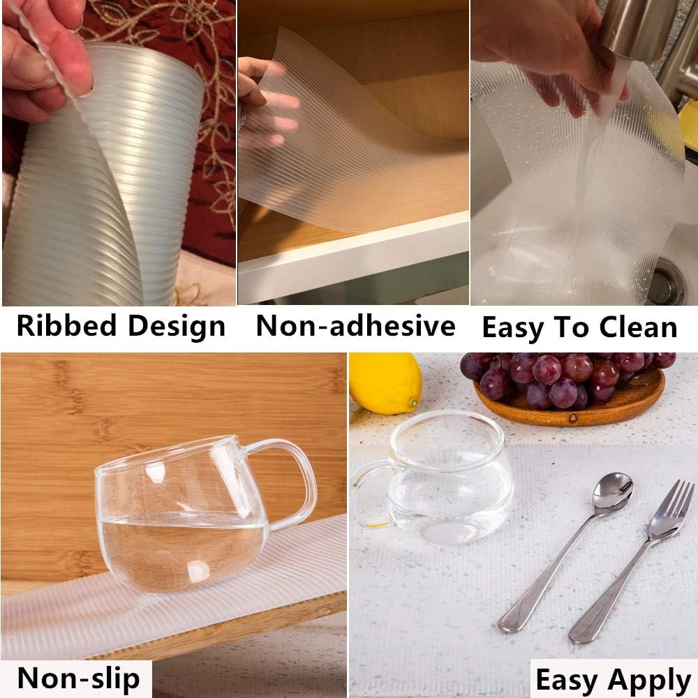 Shelf Liners for Kitchen Drawers -12 x 59 Inch, Non Adhesive Cabinet and Drawer Liner, Waterproof Liners for Drawers and Cabinets, Shelves, Cupboard, Refrigerator-White