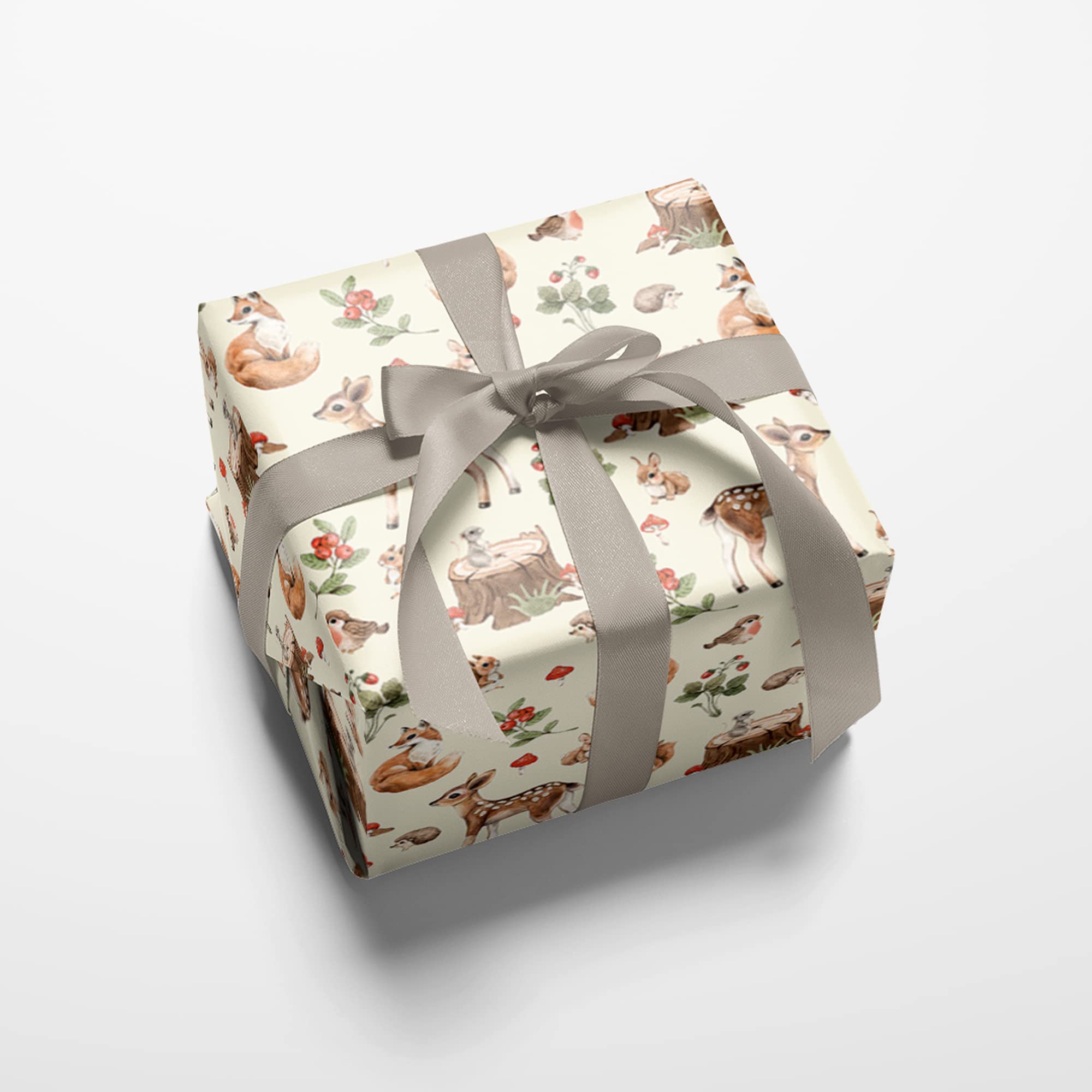 Woodland Baby Animals Gift Wrap by Wrap and RevelâBaby Shower Wrapping Paper Folded flat, 27 x 39 inches with Deer, Fox, Hedgehog, Bunny Rabbit, Mouse